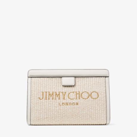 Avenue Pouch | Off White Raffia Embroidered Pouch | JIMMY CHOO