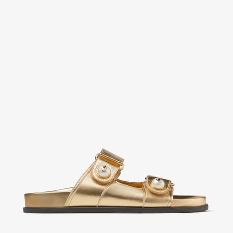 Fayence Sandal | Gold Metallic Nappa Leather Sandals with Pearls ...