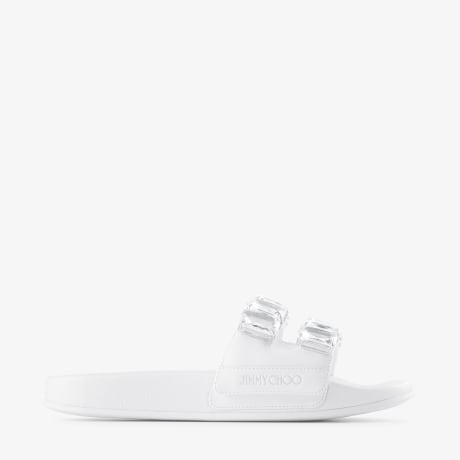 Fitz/Crystal| White Nappa Leather Crystal Slides | JIMMY CHOO