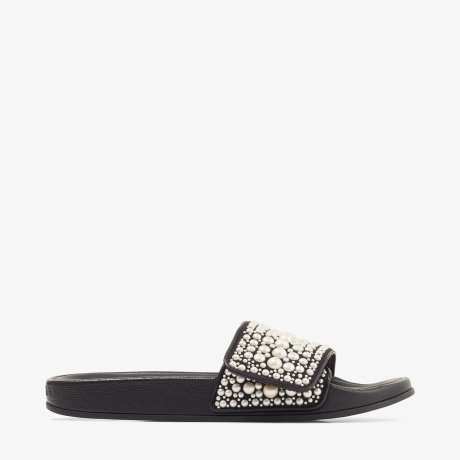 Black Canvas and Leather Slides with Pearls | FITZ/F | High Summer 2021 ...
