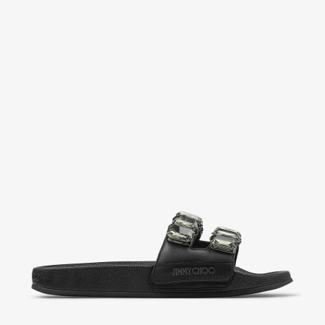 Fitz/Crystal | Black Nappa Leather Crystal Slides | JIMMY CHOO CA