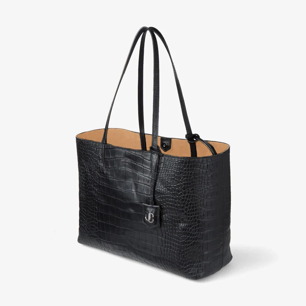 Black Croc Embossed Leather Tote Handbag with JC Emblem | NINE2FIVE E/W| Autumn-Winter 2020 ...