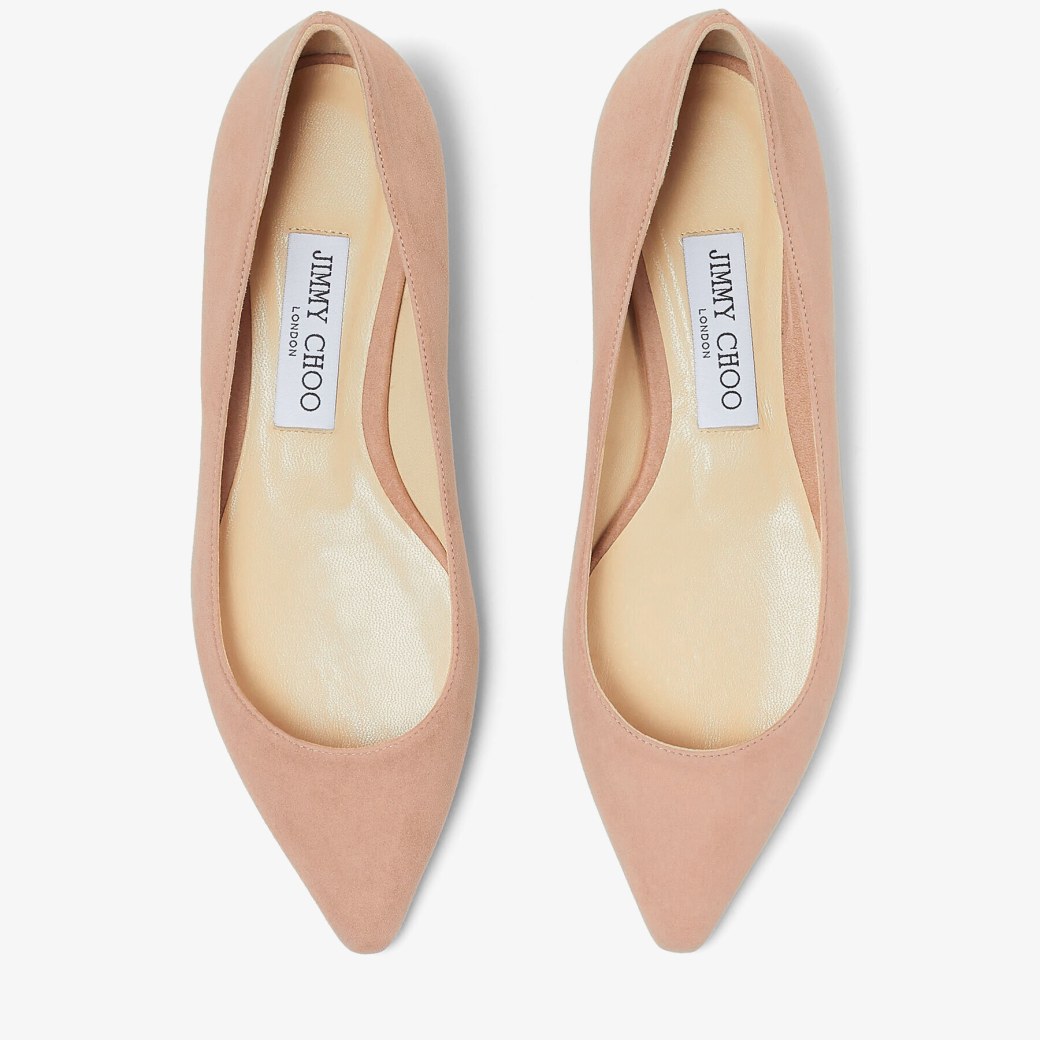 Ballet-Pink Suede Pointed Flats | ROMY Flat | 24:7 Icons | JIMMY CHOO