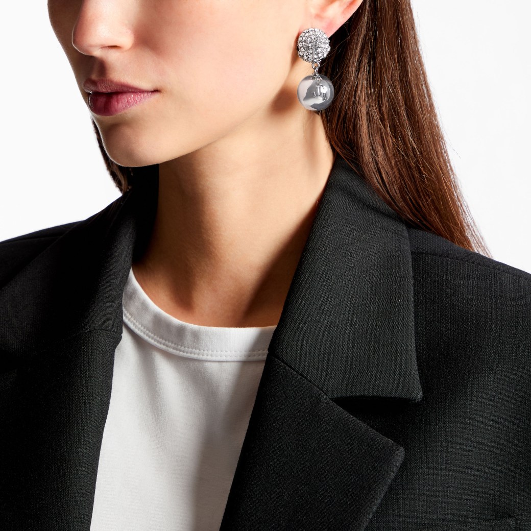 Double Sphere Earrings | Silver-Finish Crystal Sphere Earrings | JIMMY CHOO