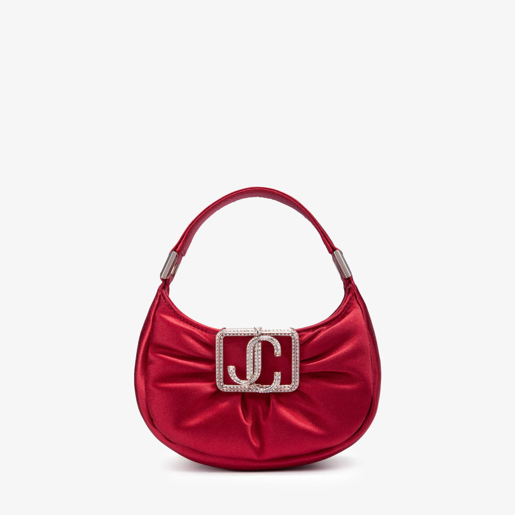 Edie Hobo Mini | Ruby Red Satin Mini Bag | JIMMY CHOO