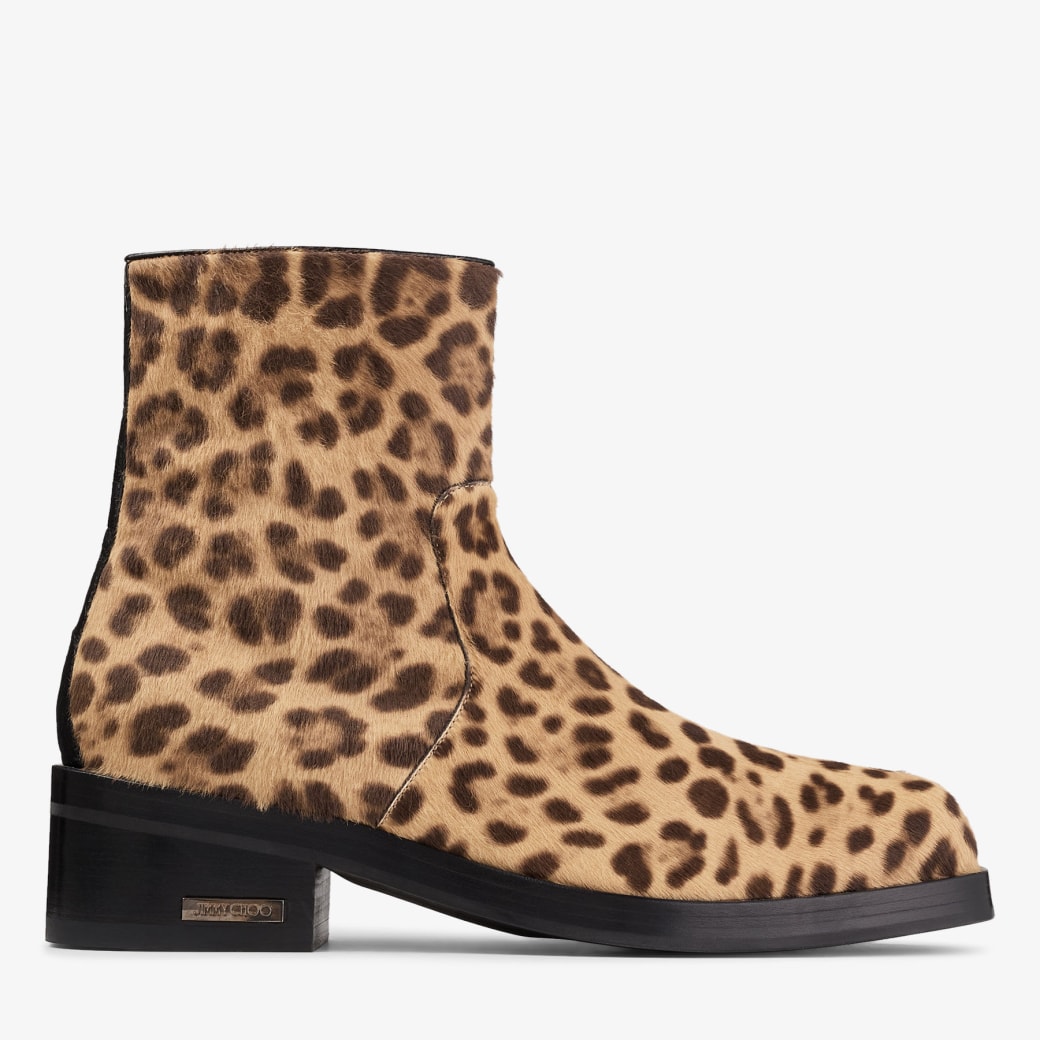 Elias Zip Boot | Natural Leopard Print Pony Zip Boots | JIMMY CHOO