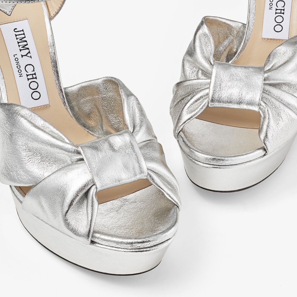 HELOISE 120 | Silver Metallic Nappa Leather Platform Sandals | JIMMY CHOO