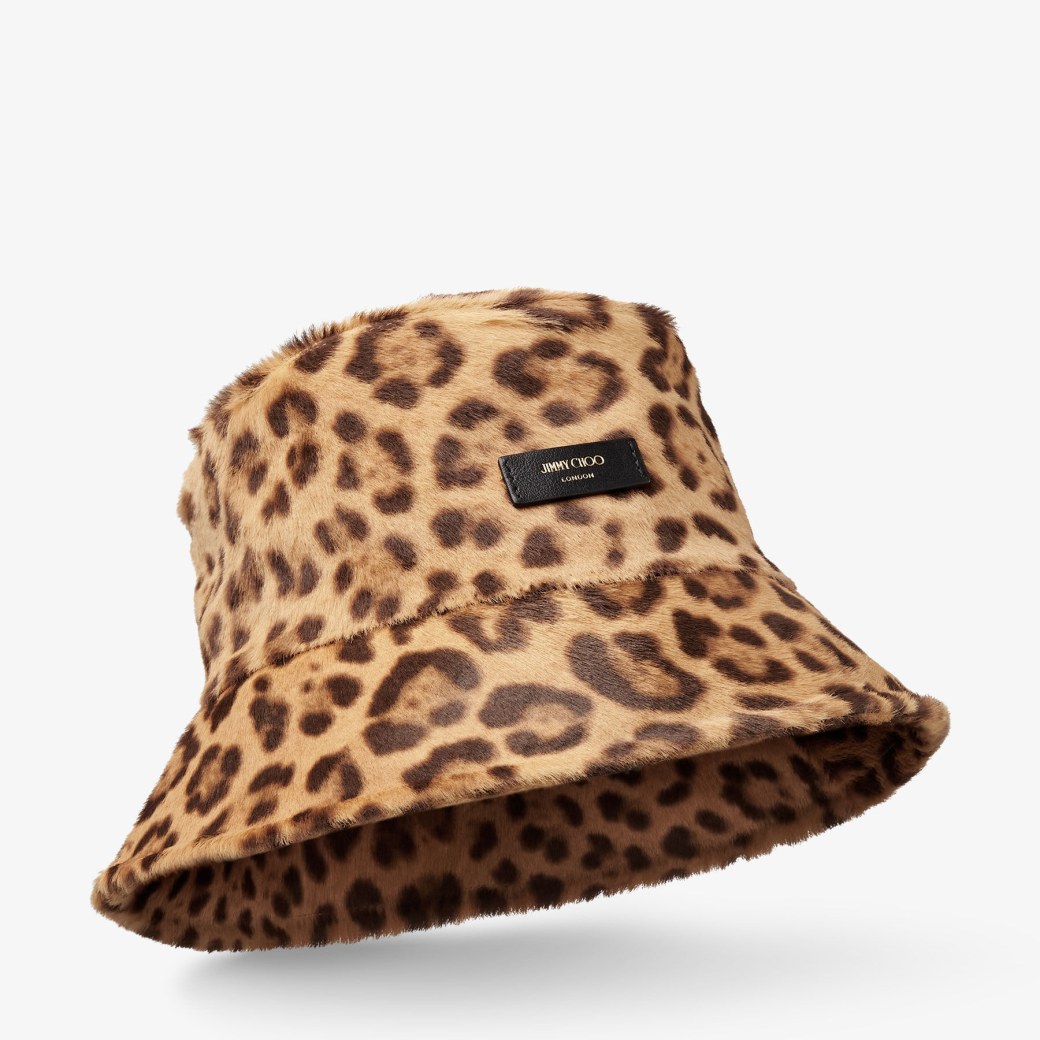 Isolde Bucket Hat | Natural Leopard Print Pony Bucket Hat | JIMMY CHOO