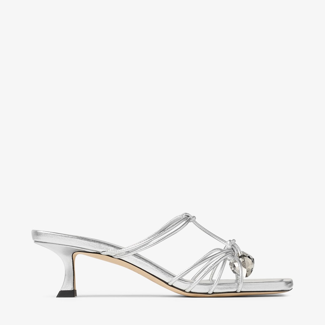 Jemma Mule 50|Sandalias destalonadas en napa de color plateado| JIMMY CHOO
