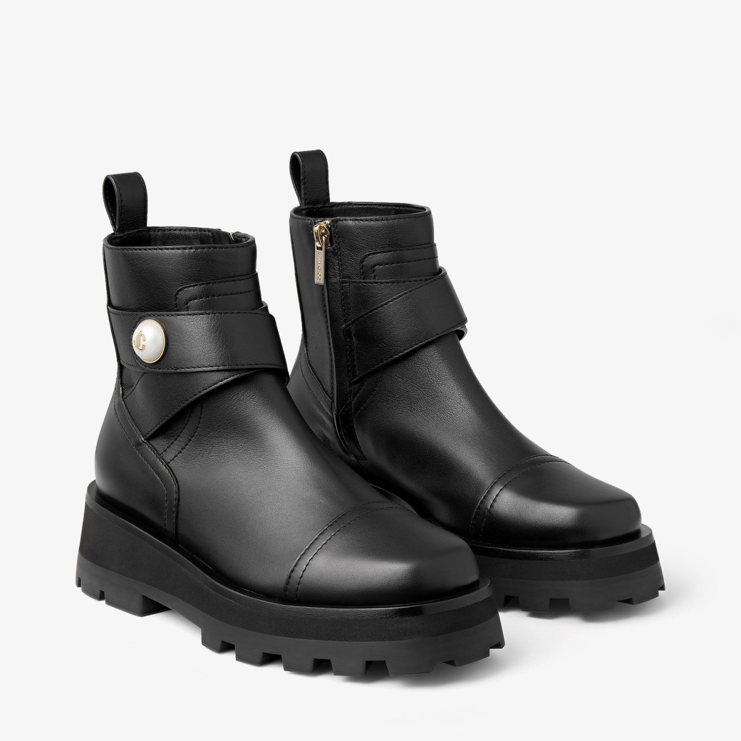 Meena Flat | Black Leather Boots | JIMMY CHOO