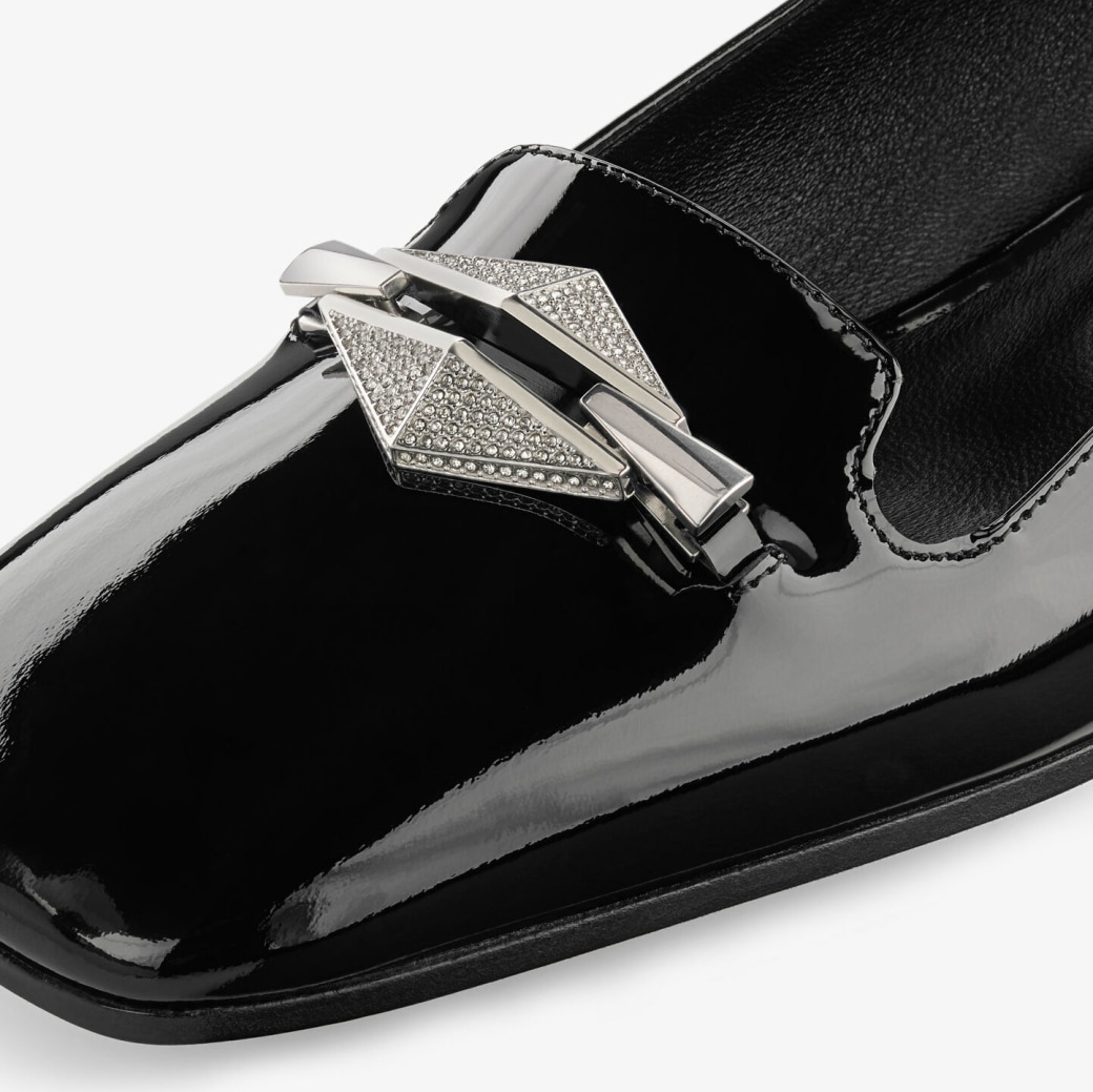 Ravi Flat | Black/Crystal Patent Leather Flats | JIMMY CHOO