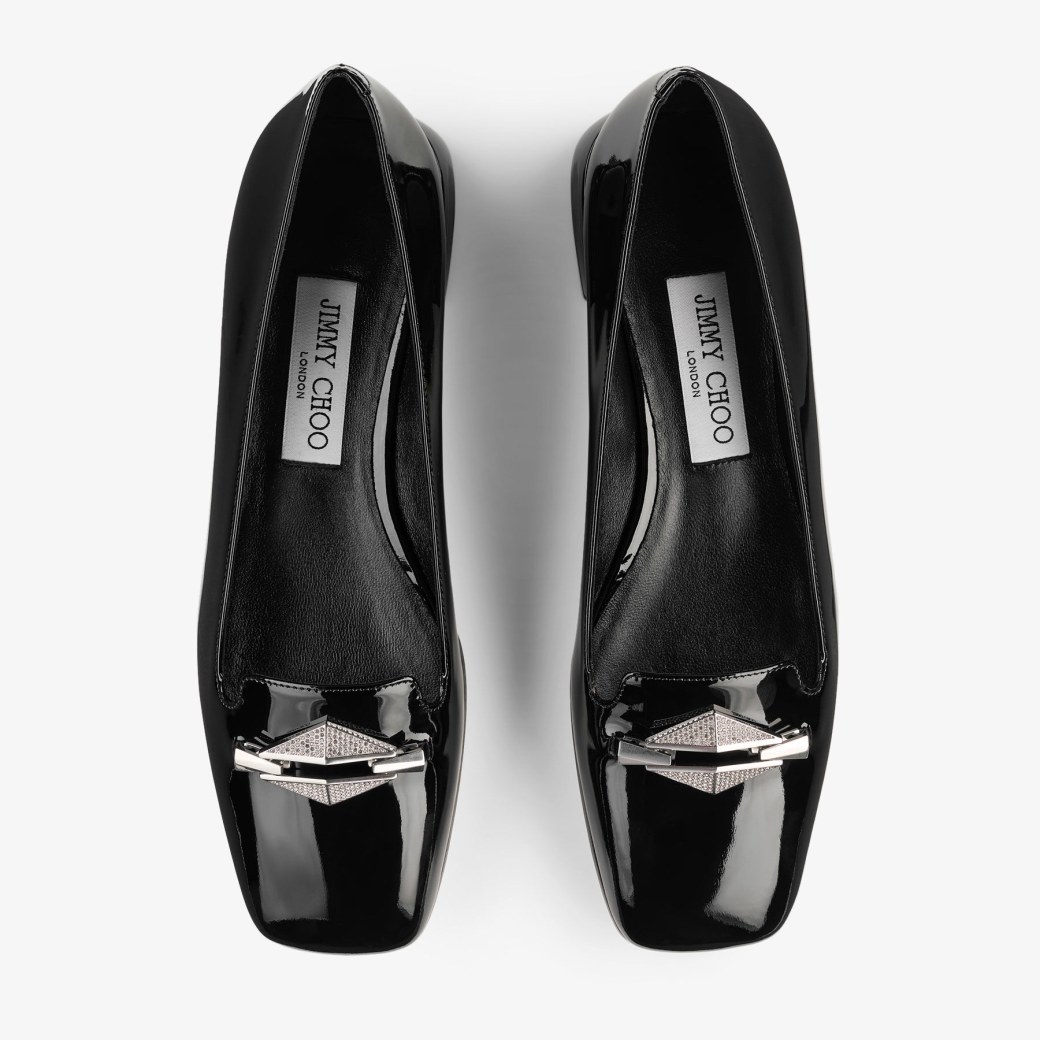 Ravi Flat | Black/Crystal Patent Leather Flats | JIMMY CHOO