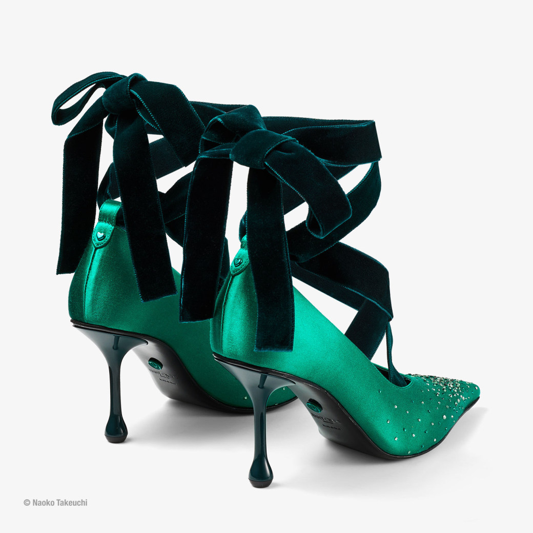 Sailor Neptune Pump 80 | Emerald Green Crystal Satin Shoe | JIMMY CHOO