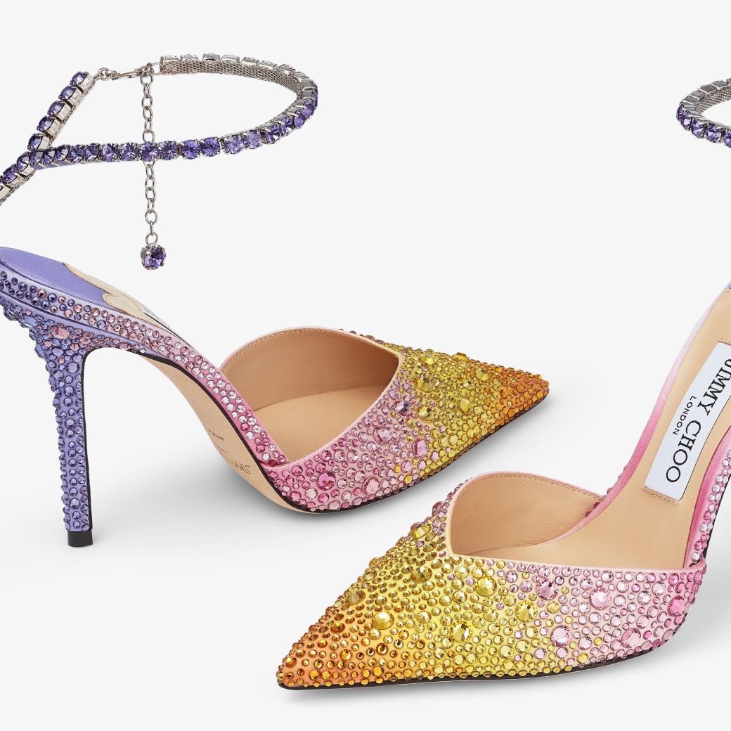 Saeda 100 | Sunset Mix/Crystal Satin Crystal Pumps | JIMMY CHOO