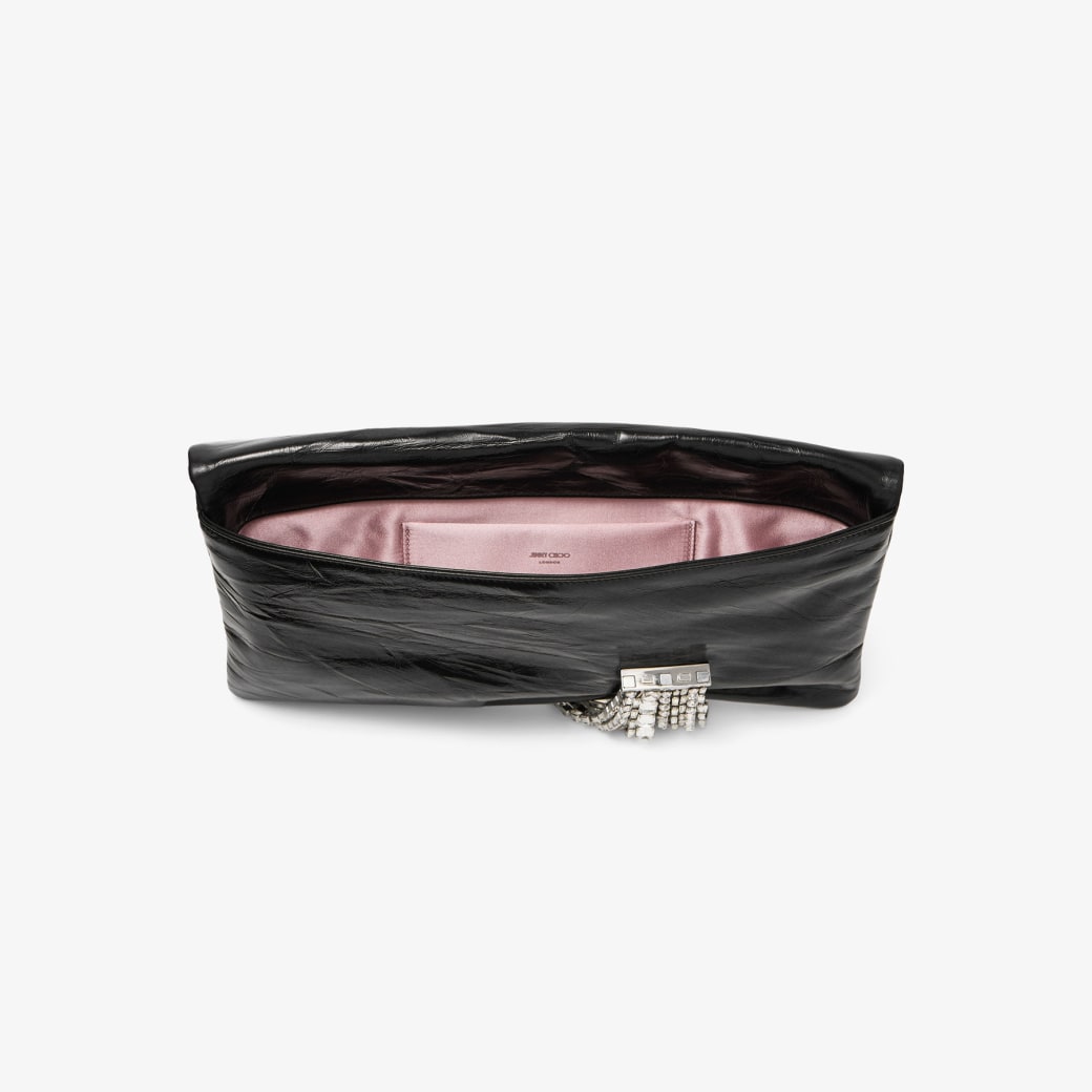 Zandra | Black Vintage Metallic Leather Clutch Bag | JIMMY CHOO