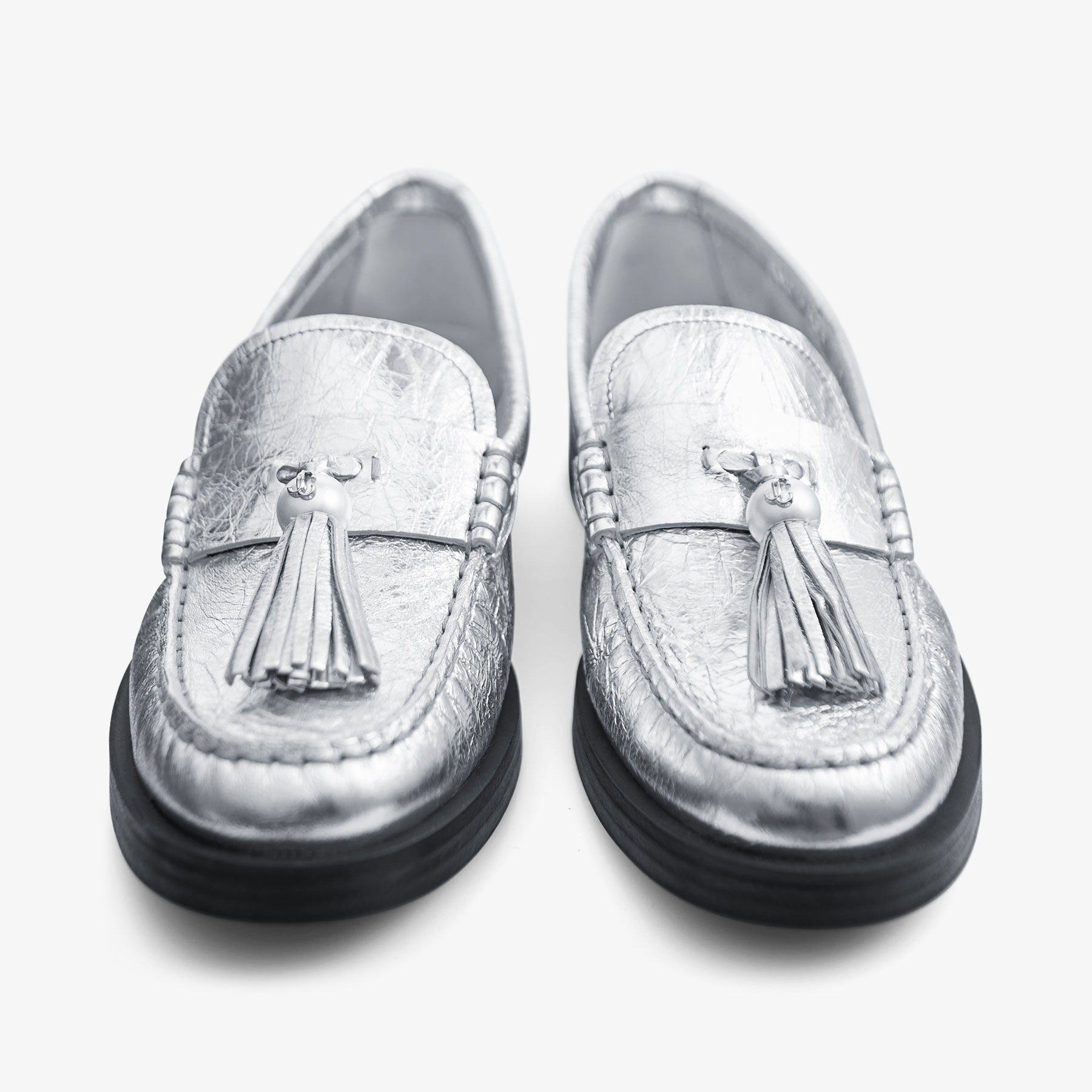 Addie/Pearl | Silver Metallic Leather Loafers | JIMMY CHOO UK