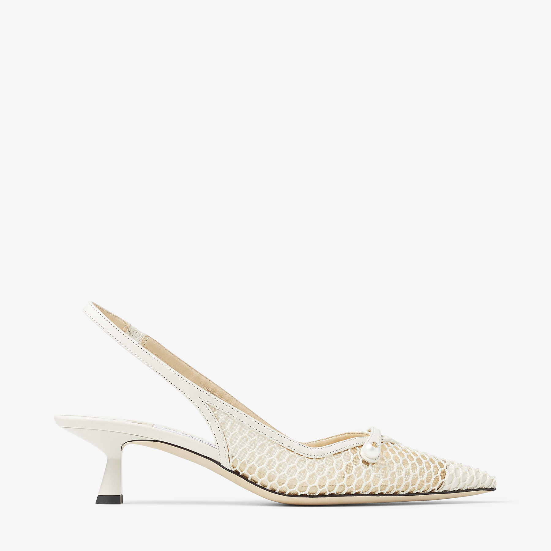 White Fishnet Mesh and Latte Nappa Slingback Pumps | AMITA 45 | Summer ...