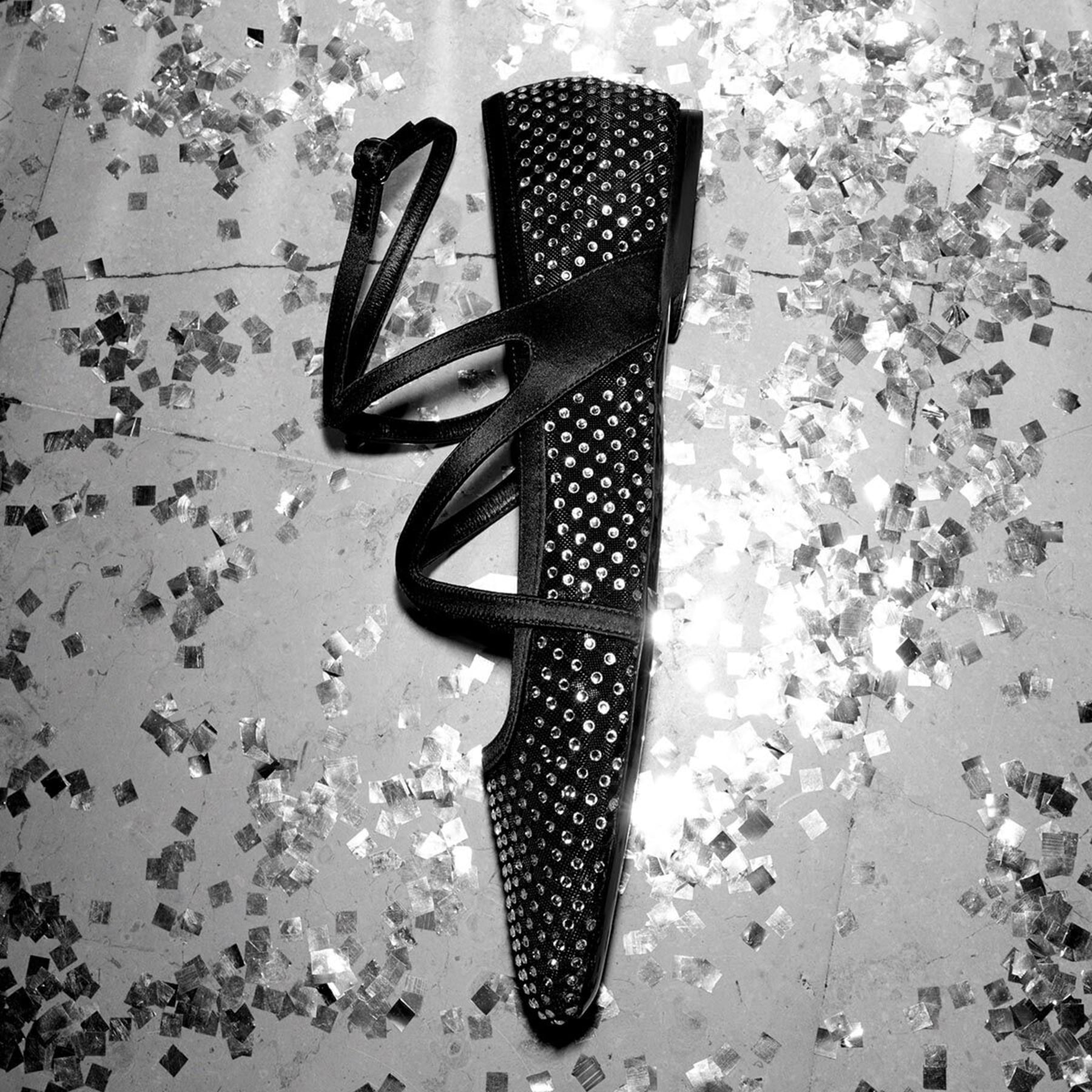 Astoria Flat | Black Satin Crystal Flats | JIMMY CHOO