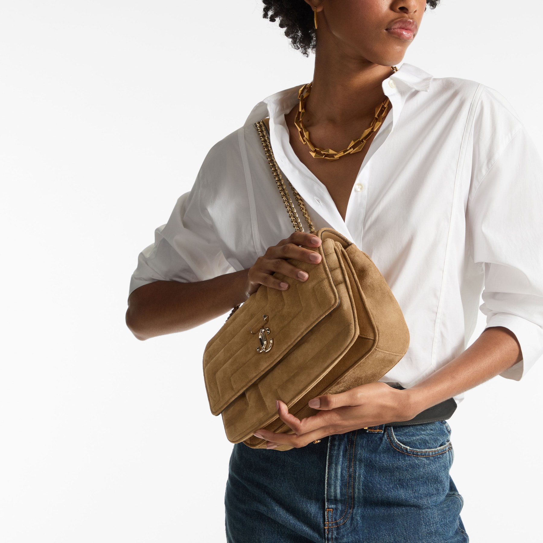 Avenue Soft Shoulder | Rattan Suede Bag | JIMMY CHOO UK