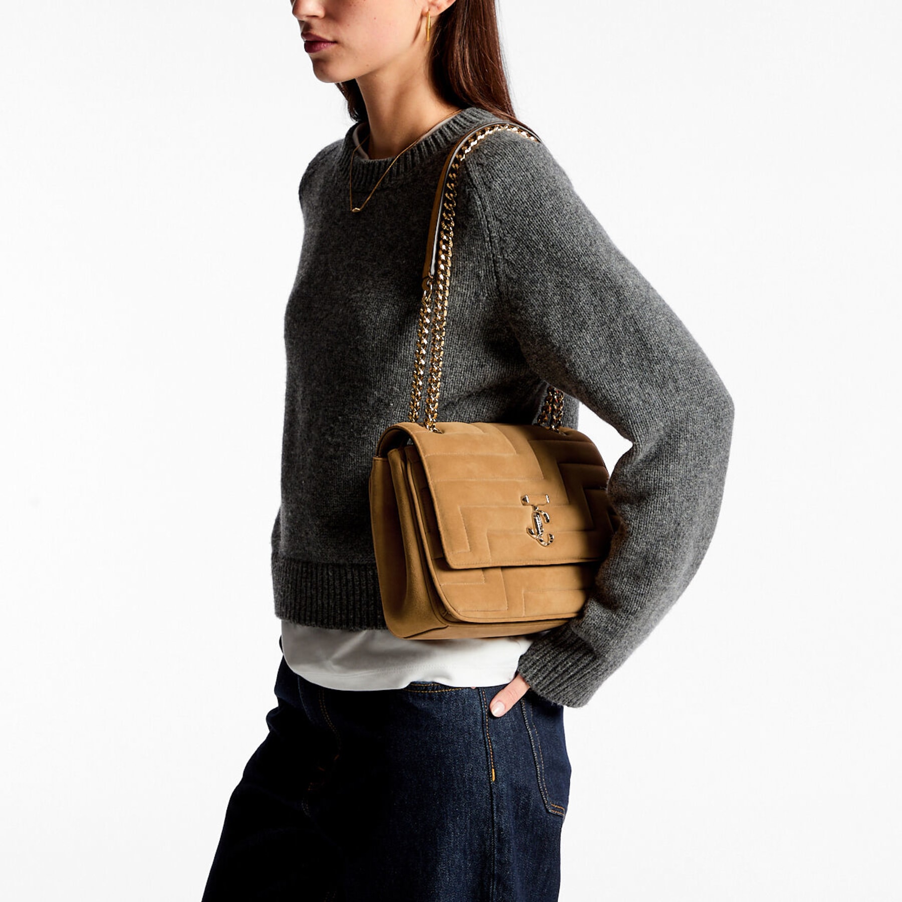 Avenue Soft Shoulder | Rattan Suede Bag | JIMMY CHOO UK