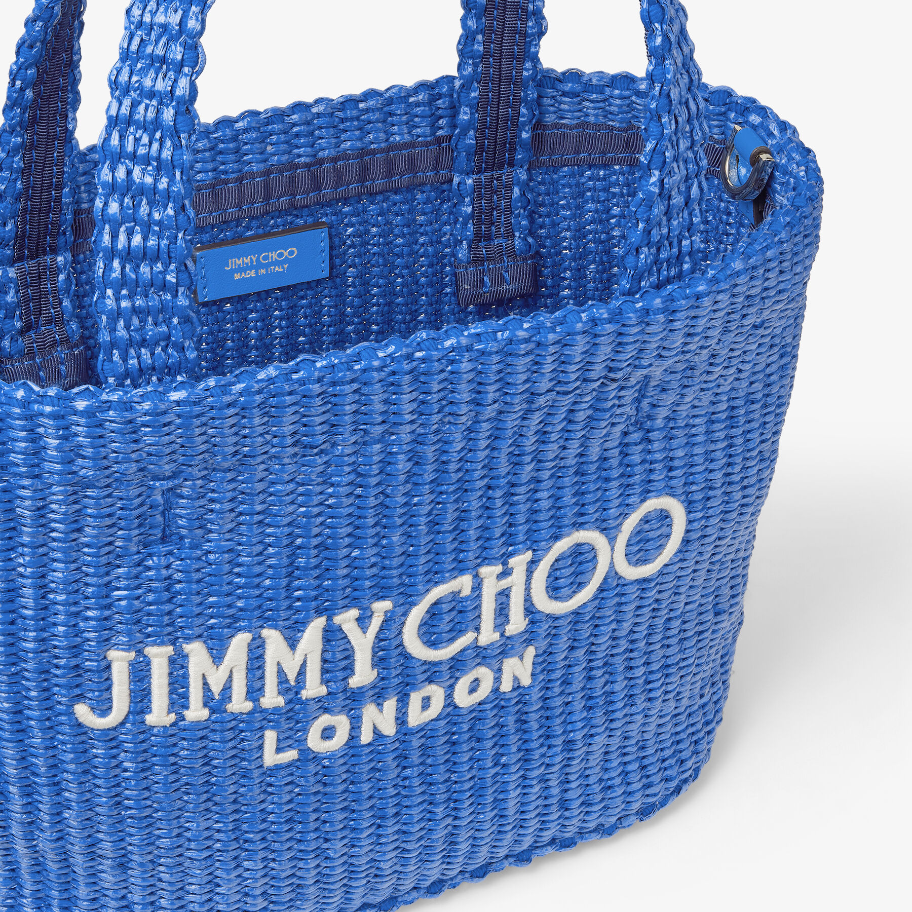 Beach Tote E/W Mini | Sky Raffia Embroidered Mini Tote Bag | JIMMY CHOO