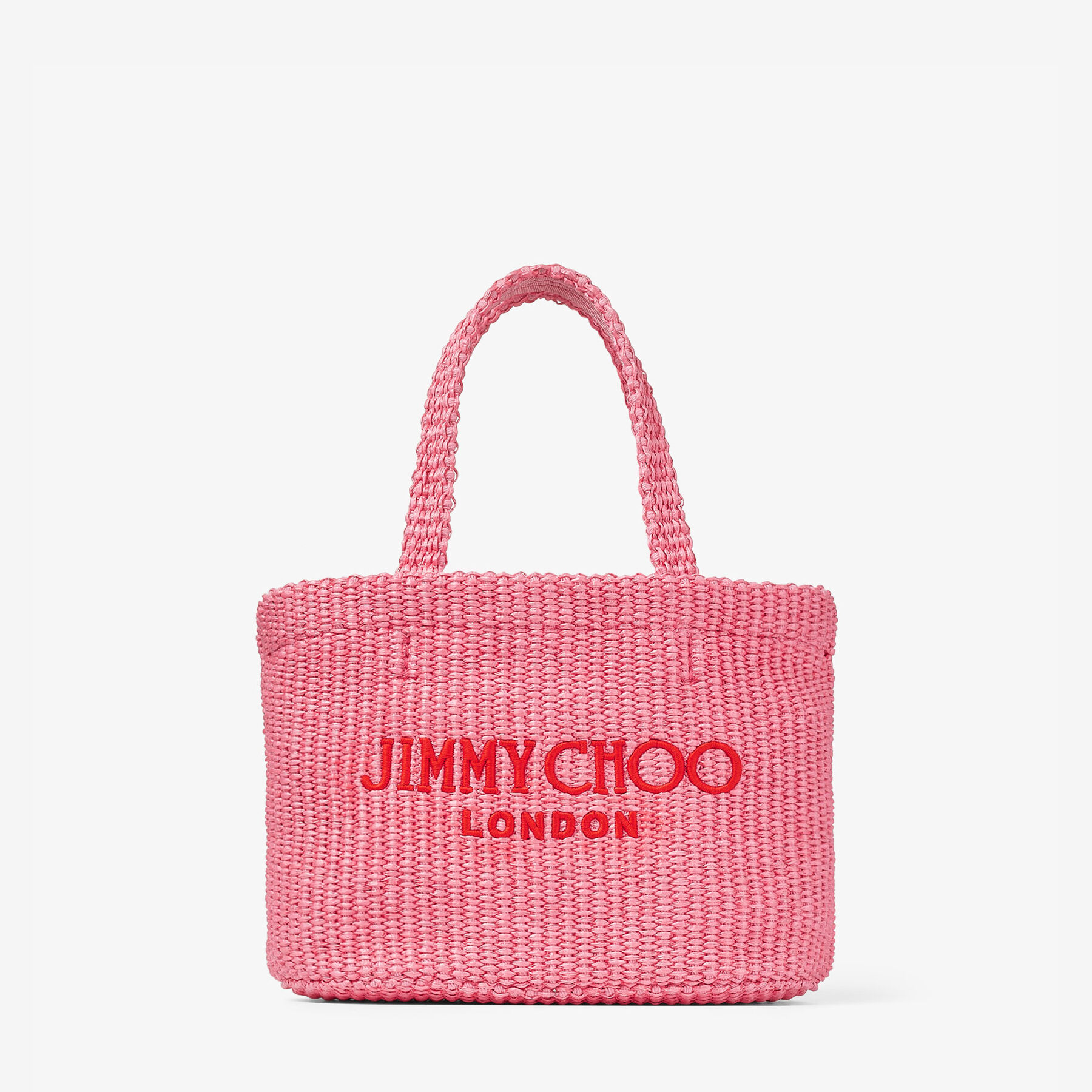 Beach Tote E/W Mini | Candy Pink Raffia Embroidered Mini Tote Bag ...