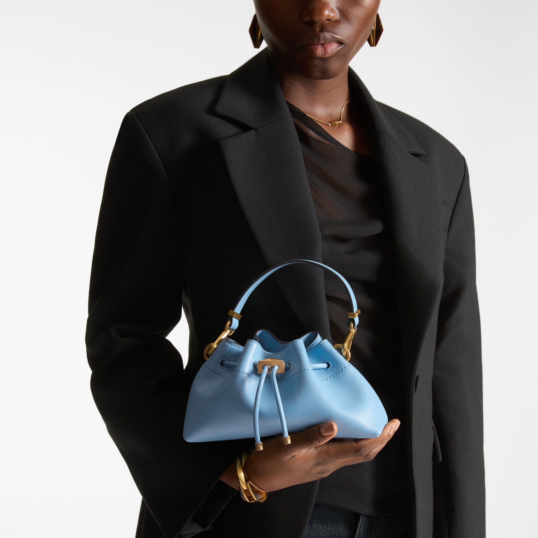 Cinch S | Dusty Blue Leather Bag | JIMMY CHOO