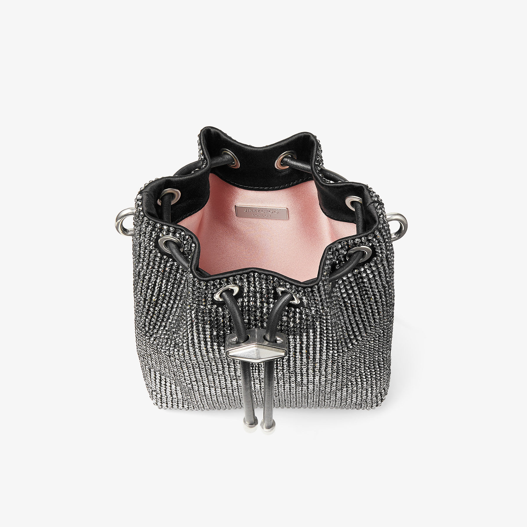 Cinch Mini | Black Satin Crystal Mini Bag | JIMMY CHOO