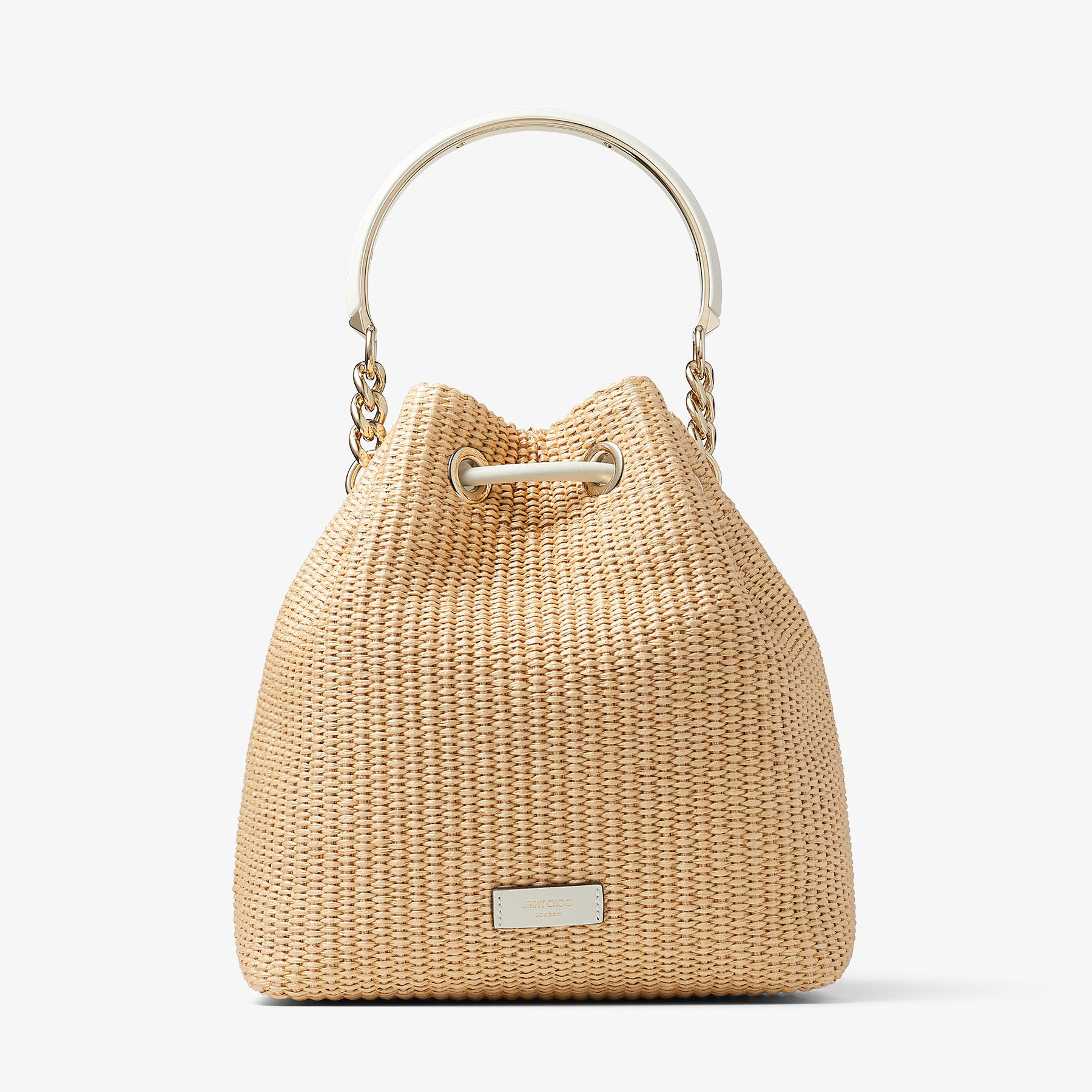 Bon Bon Bucket | Natural Raffia Embroidered Bucket Bag | JIMMY CHOO UK