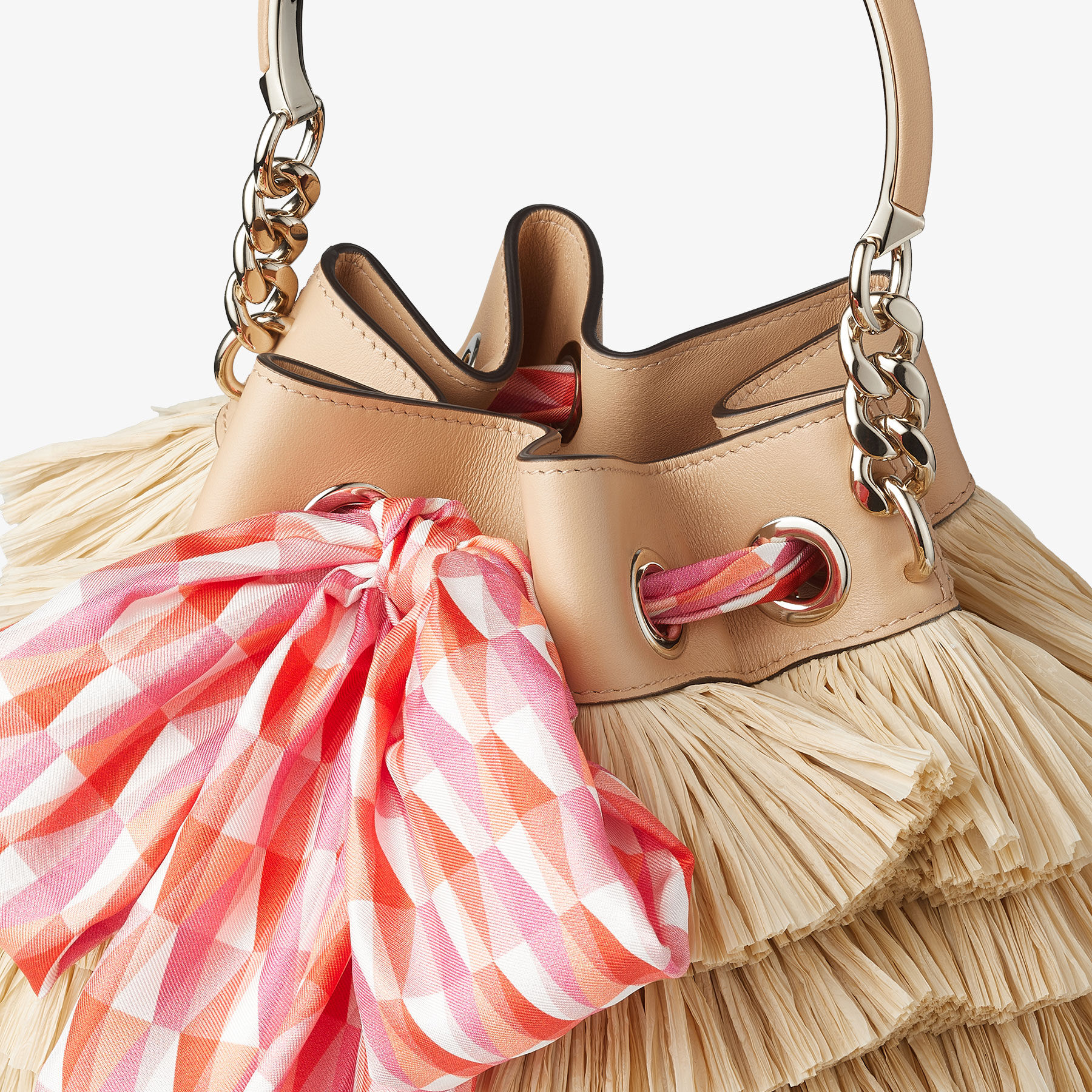 Bon Bon Bucket | Natural Raffia Fringe Bucket Bag | JIMMY CHOO