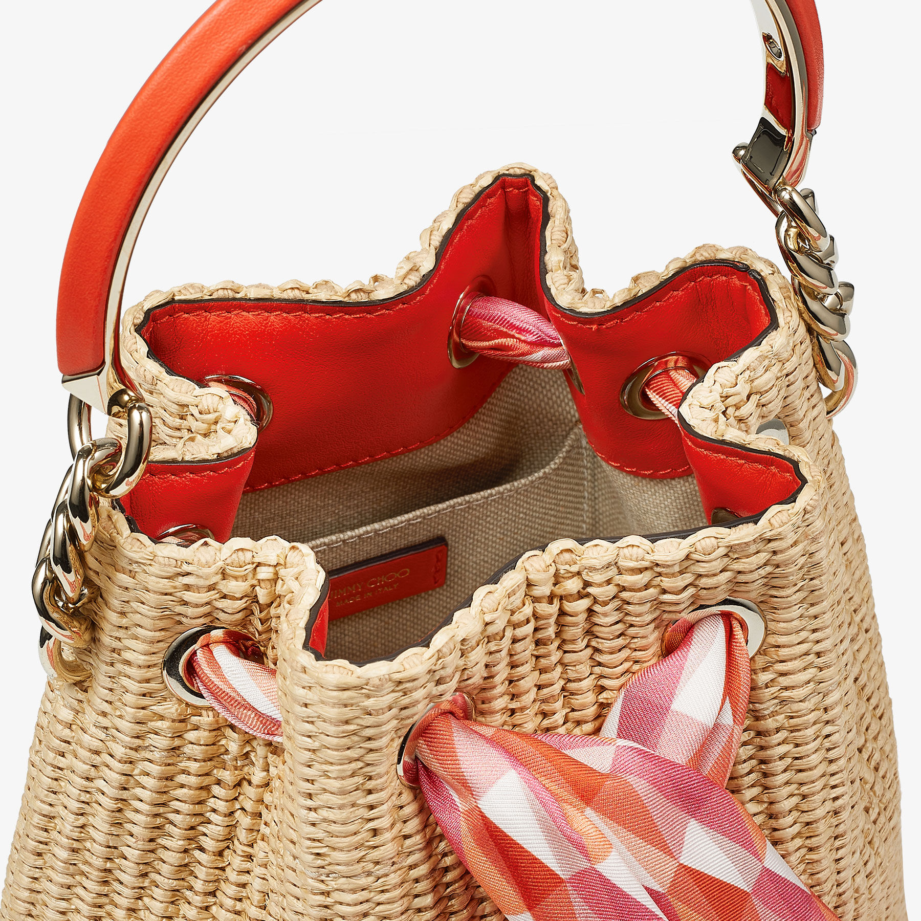 Bon Bon Bucket/S | Natural/Paprika Raffia Bucket Bag | JIMMY CHOO