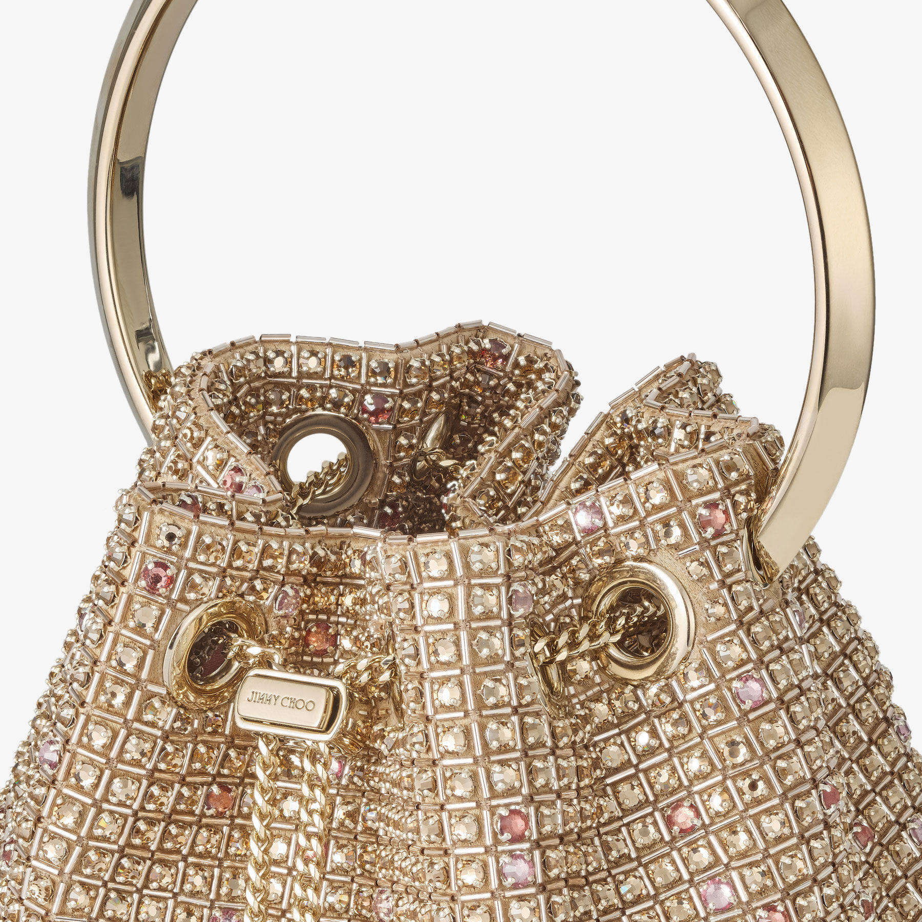 Bon Bon | Gold Crystal Embroidered Satin Mini Bag | Jimmy Choo