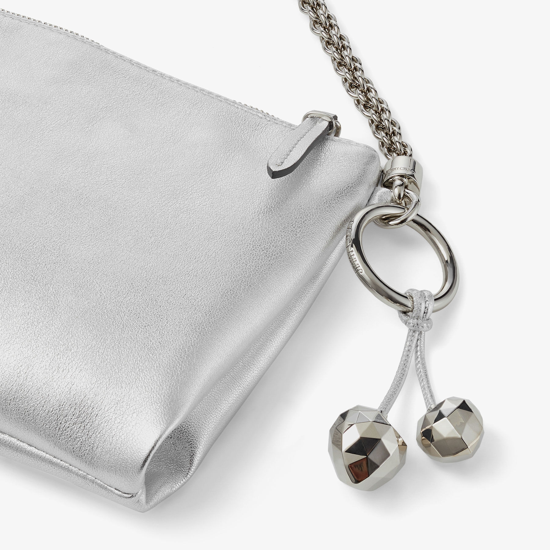 Callie Mini | Silver Metallic Nappa Leather Clutch | JIMMY CHOO