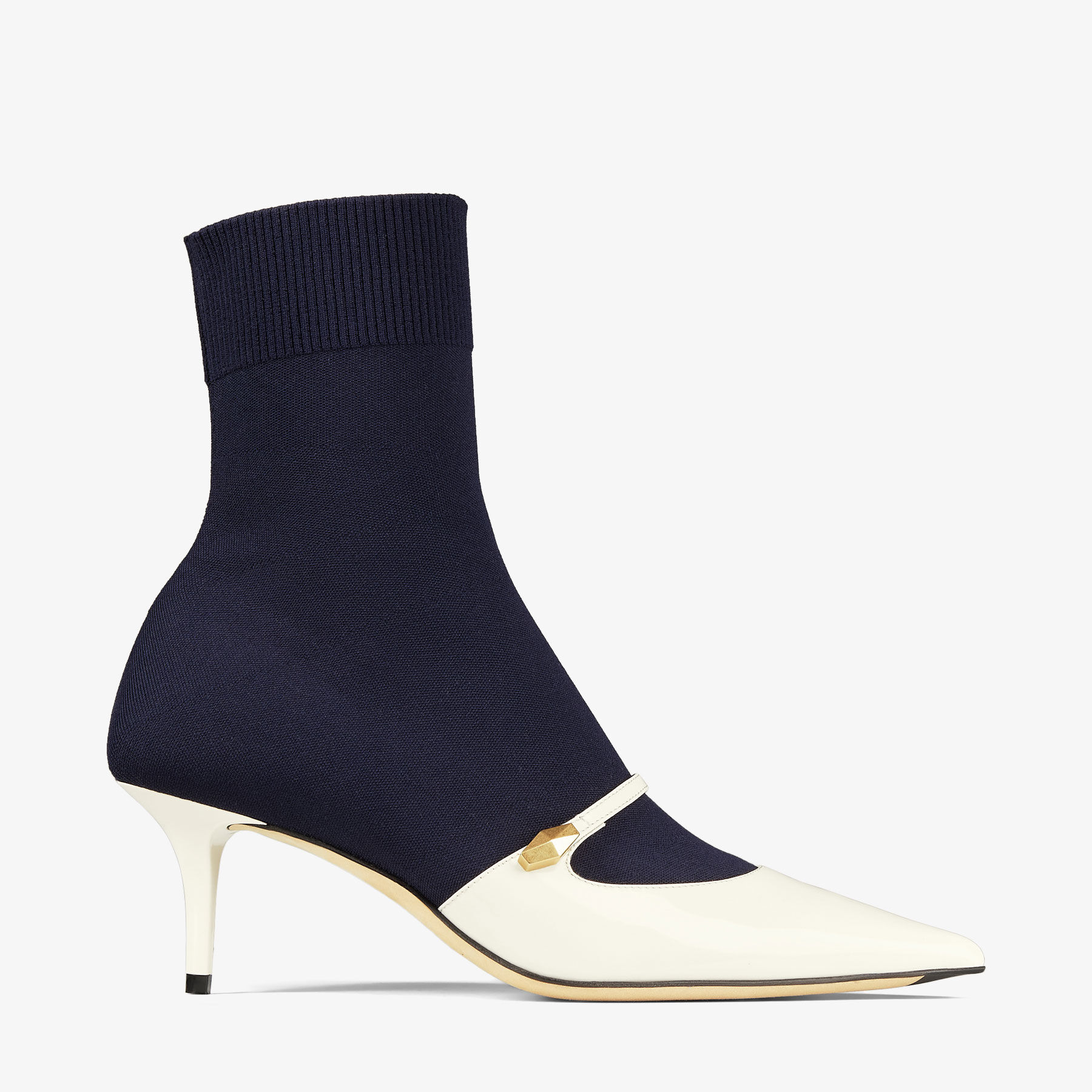 Carolyn Ankle Boot 60 | Latte & Navy Leather & Knit Ankle Boots | JIMMY ...