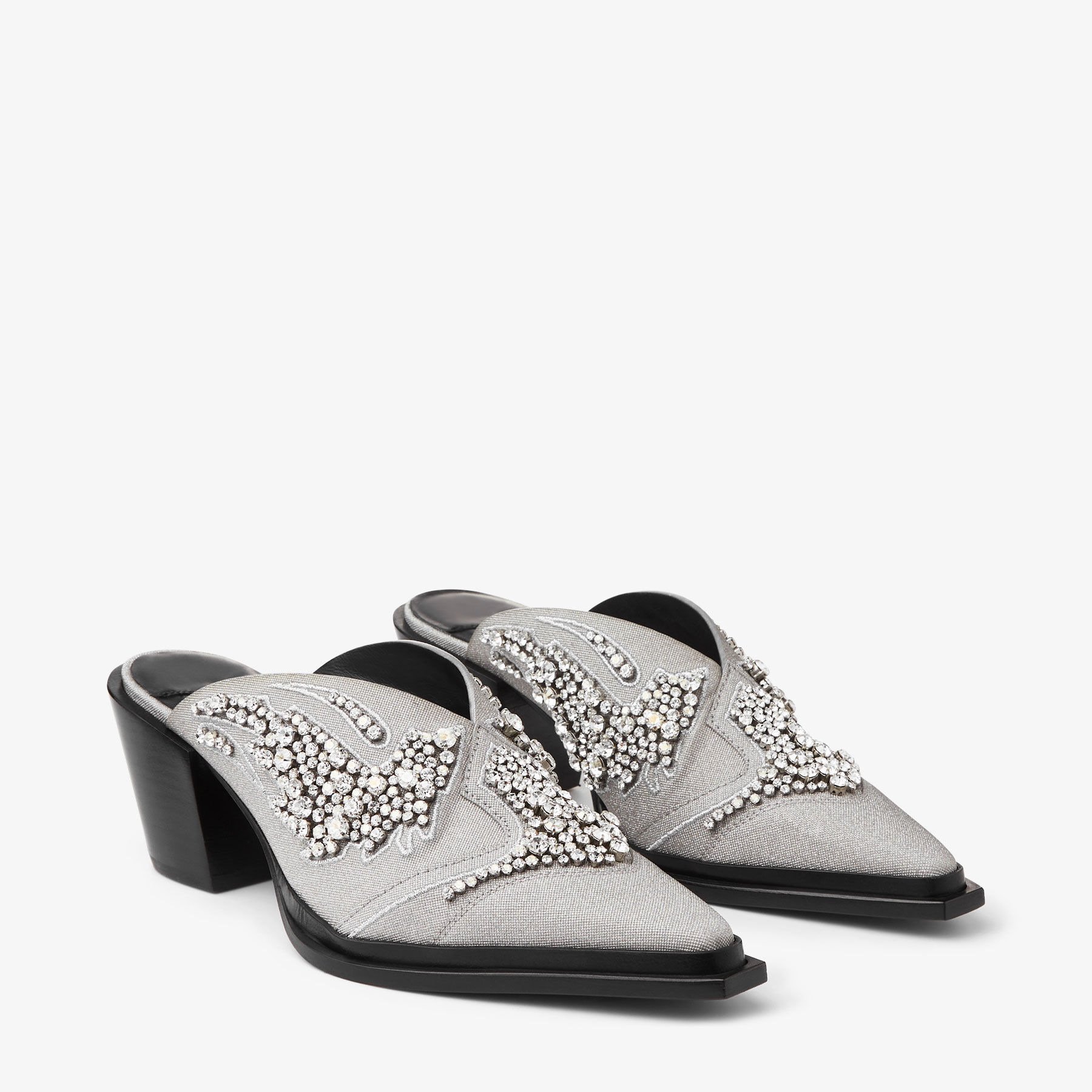 Cece Mule II 60|Silver Mix Glitter Fabric Shoe| JIMMY CHOO UK