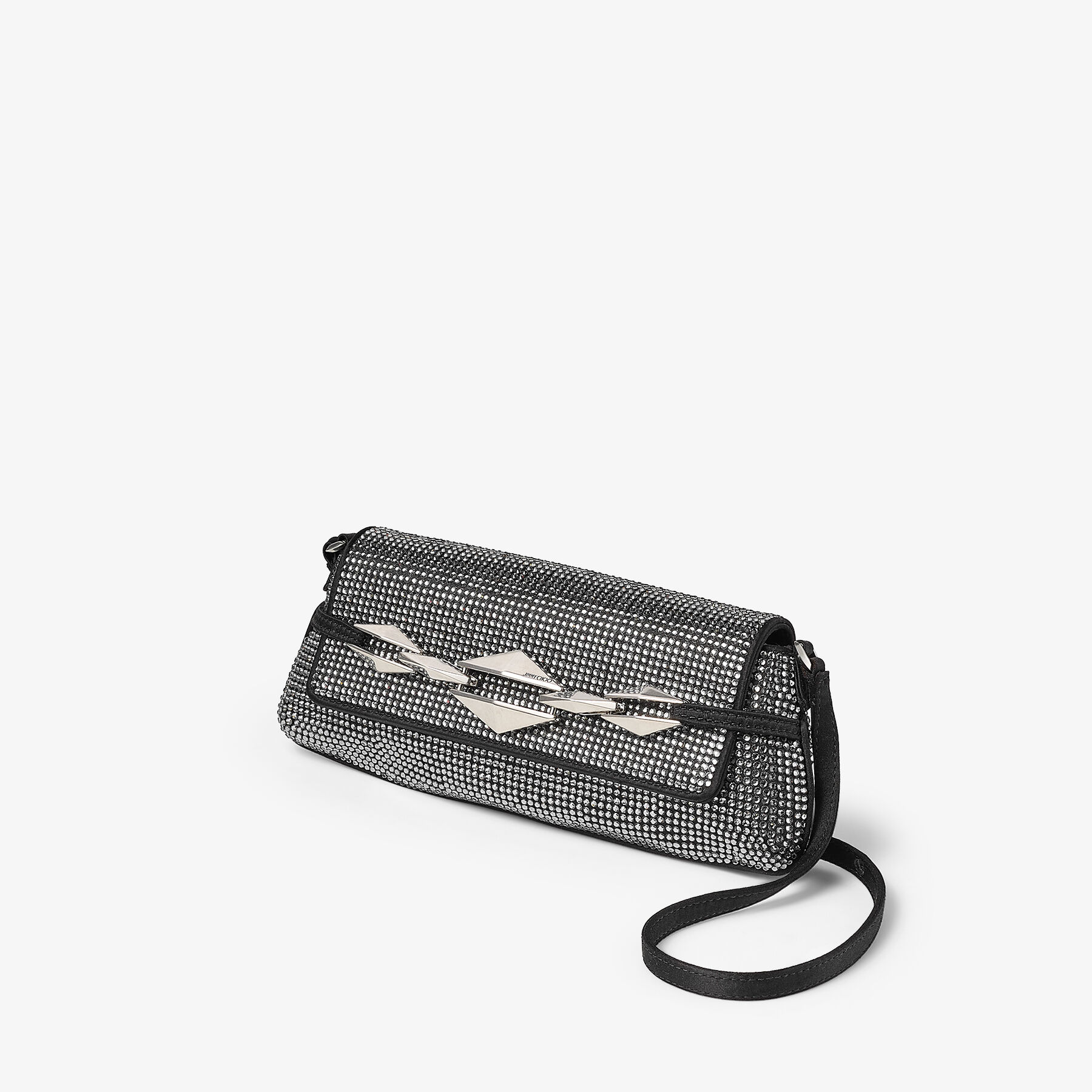 Diamond Shoulder | Black Satin Crystal Mini Bag | JIMMY CHOO
