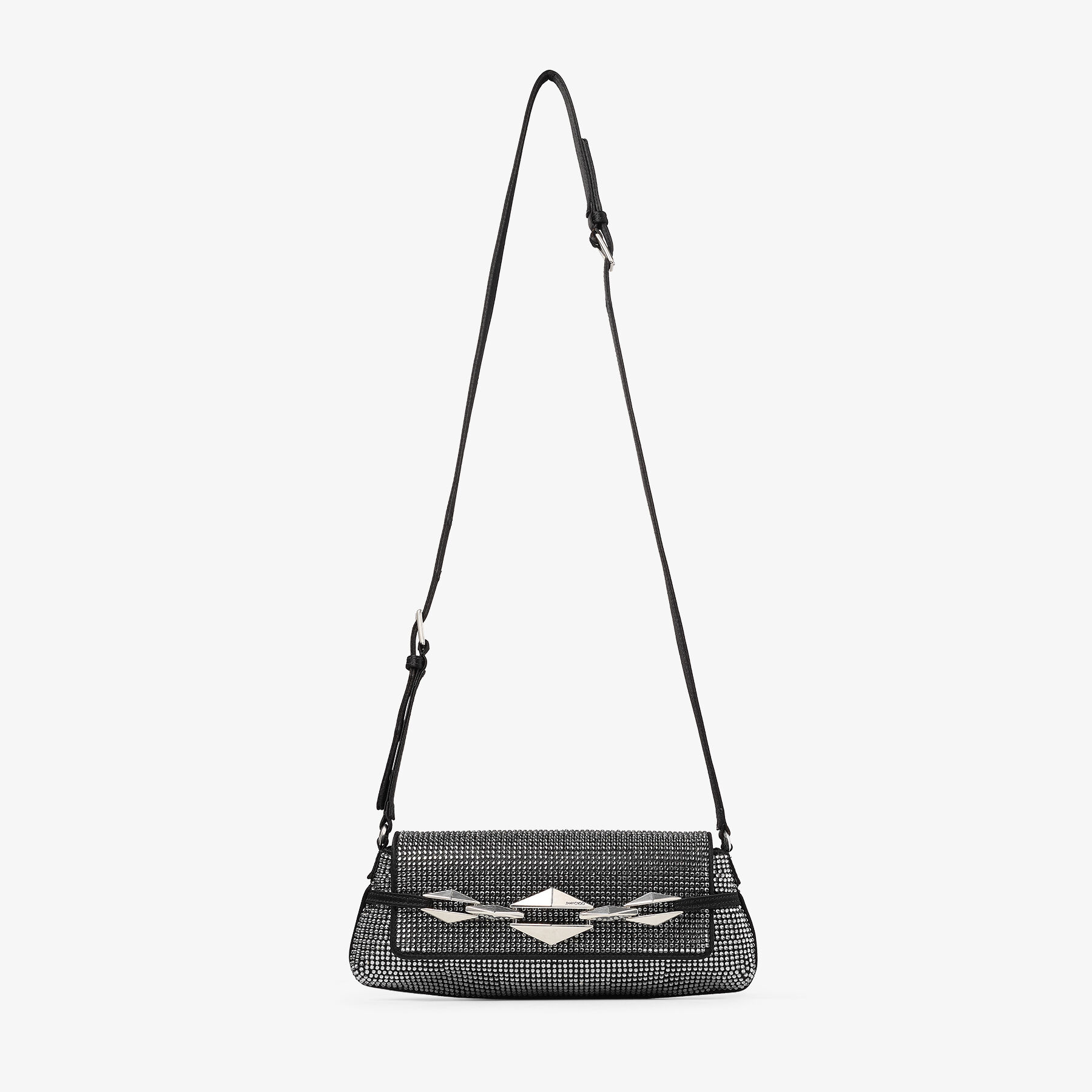 Diamond Shoulder | Black Satin Crystal Mini Bag | JIMMY CHOO