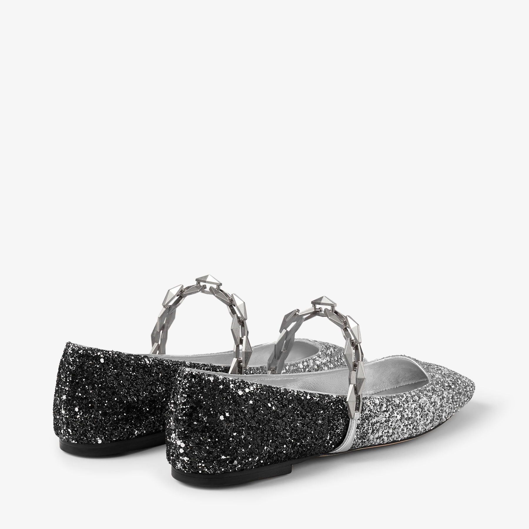 Diamond Tilda Flat | Silver Coarse Glitter Flats with Diamond Chain ...