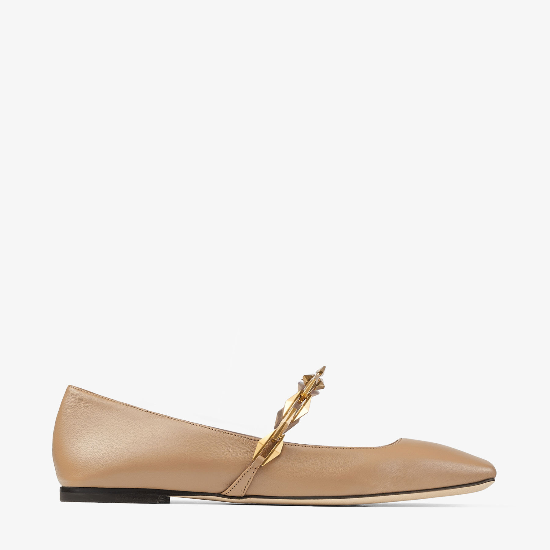 Diamond Tilda Flat | Biscuit Nappa Leather Flats with Diamond Chain ...