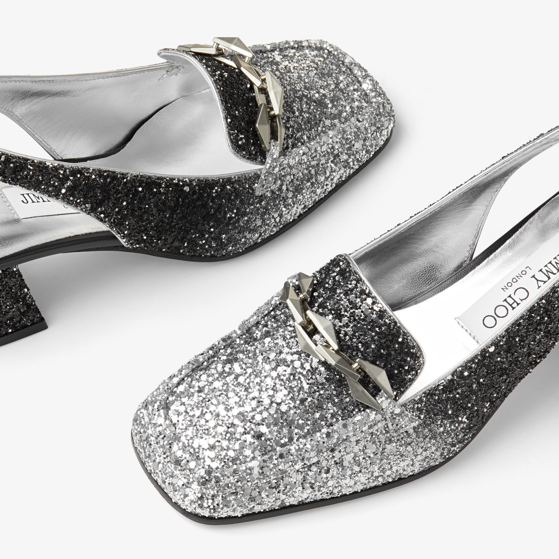 Diamond Tilda Sling Back 45 | Silver Coarse Glitter Fabric Sling Back ...