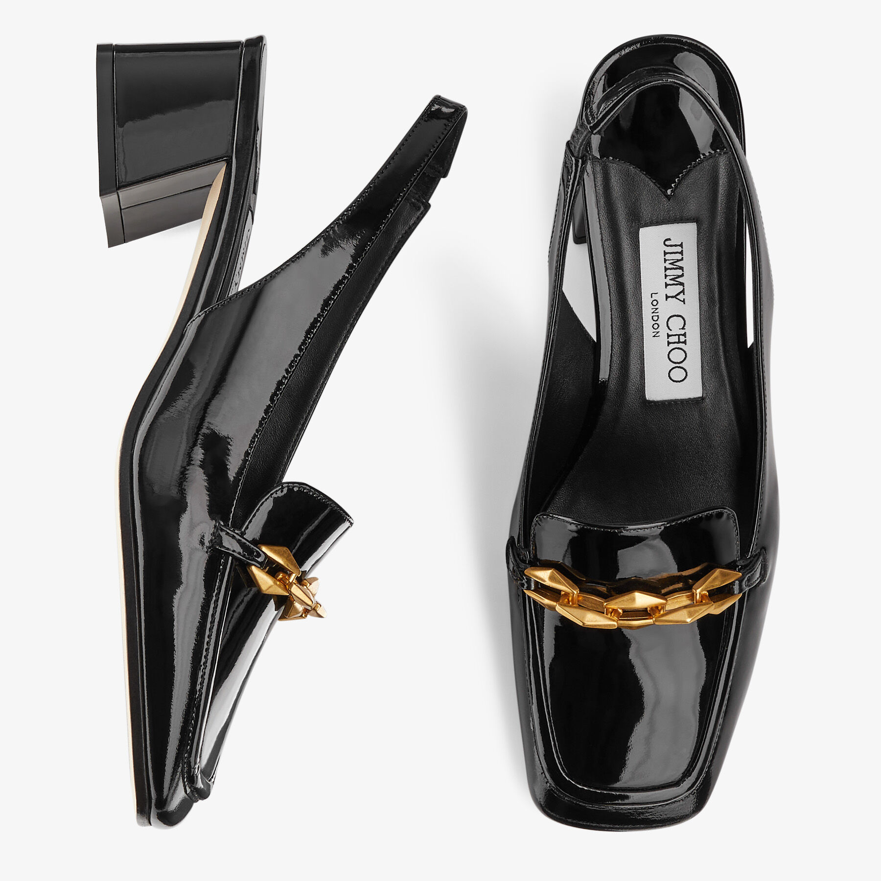 DIAMOND TILDA SB 45 | Black Soft Patent Leather Slingback Pumps with ...