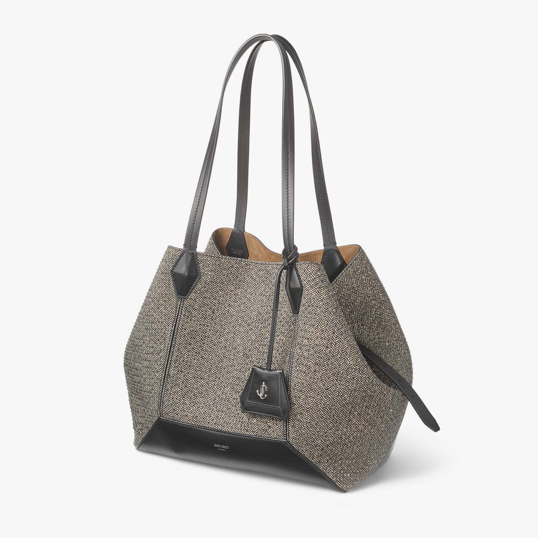 Diamond Tote/M | Black Herringbone Fabric Tote Bag | JIMMY CHOO
