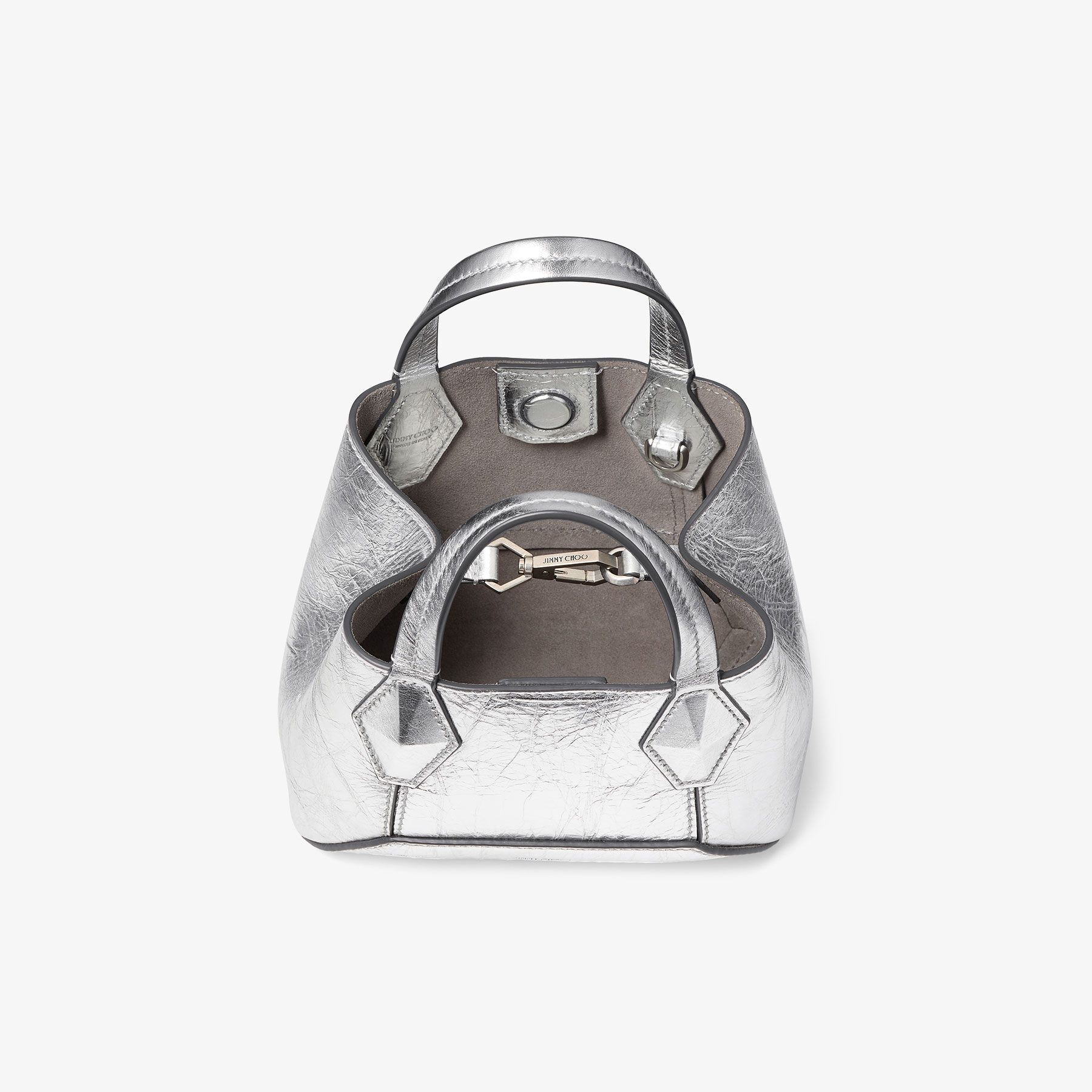 Diamond Tote/XS | Silver Vintage Metallic Leather Mini Bag | JIMMY CHOO