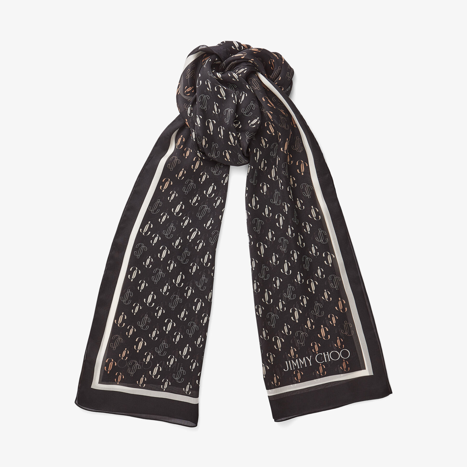 Black Silk Stole with JC Monogram Repeat Print | DORIS | Autumn Winter ...