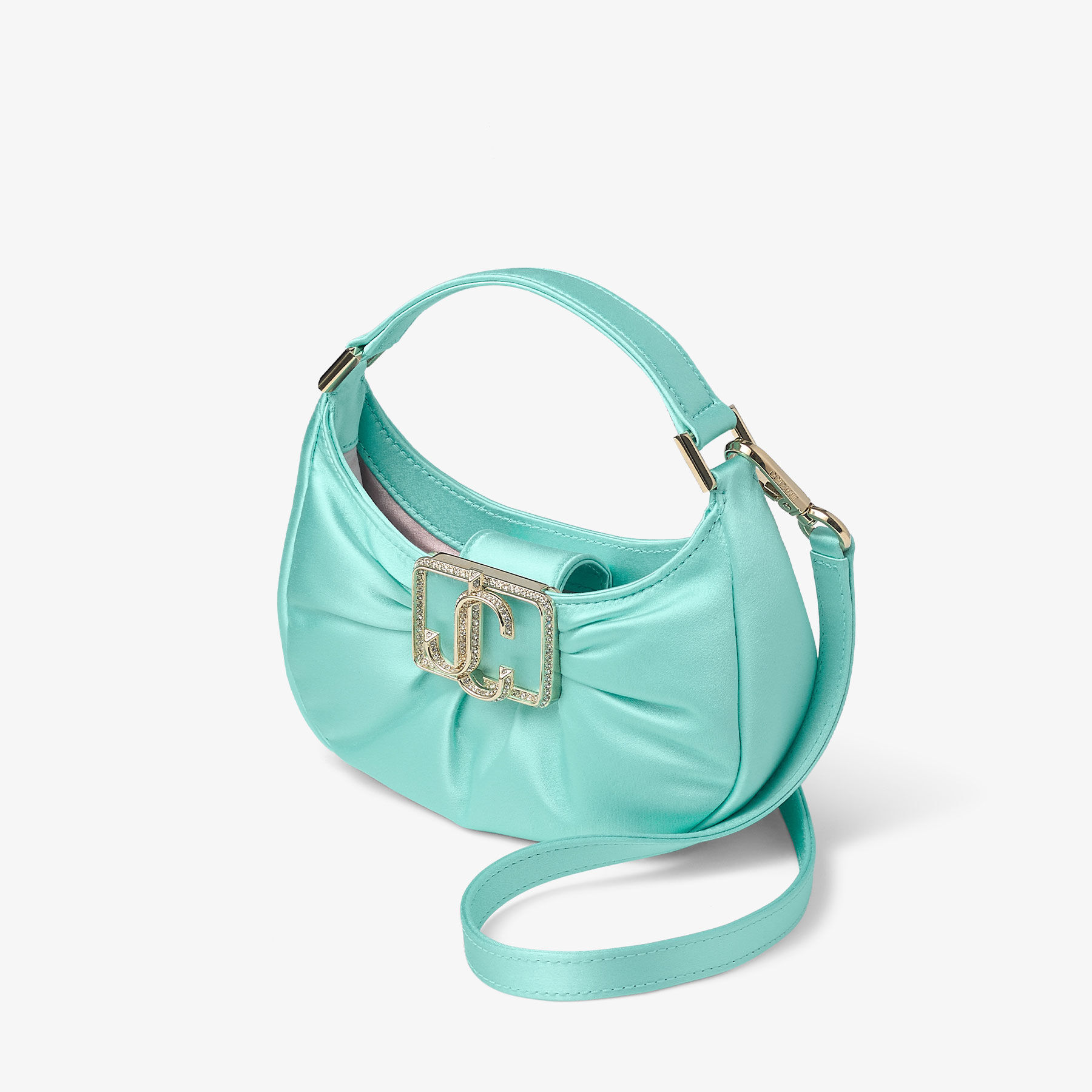 Edie Hobo Mini | Aqua Green Satin Mini Bag | JIMMY CHOO UK
