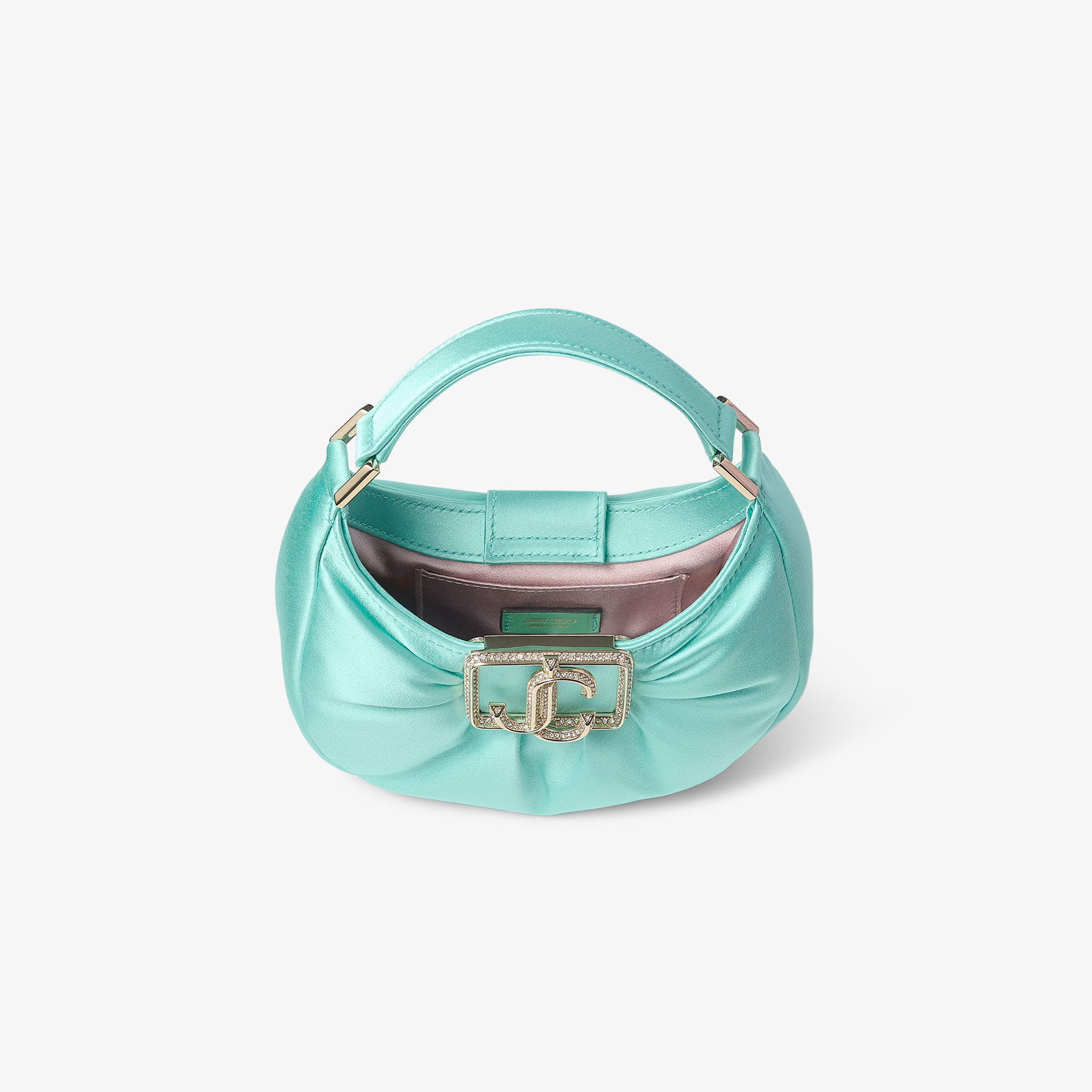 Edie Hobo Mini | Aqua Green Satin Mini Bag | JIMMY CHOO UK
