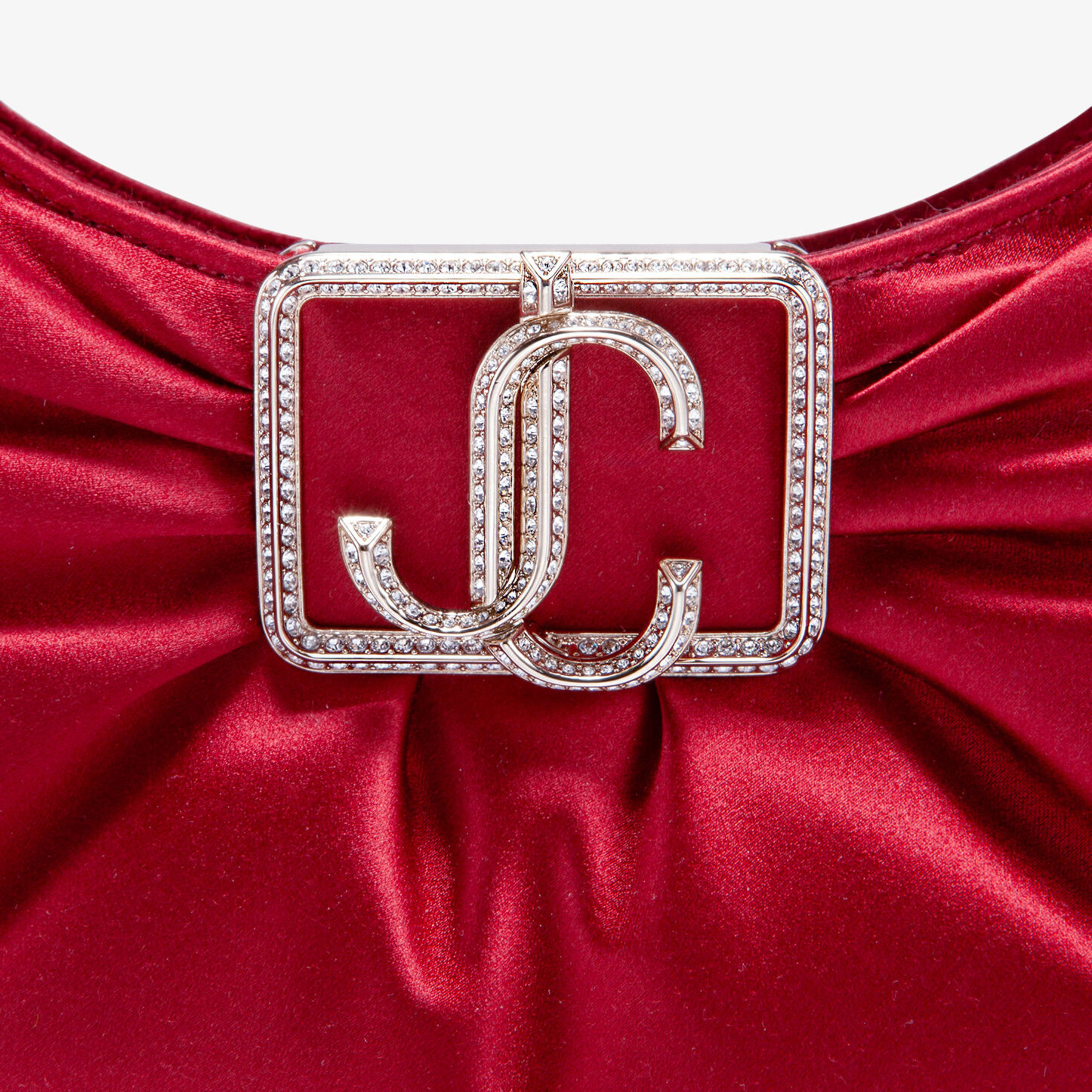 Edie Hobo Mini | Ruby Red Satin Mini Bag | JIMMY CHOO