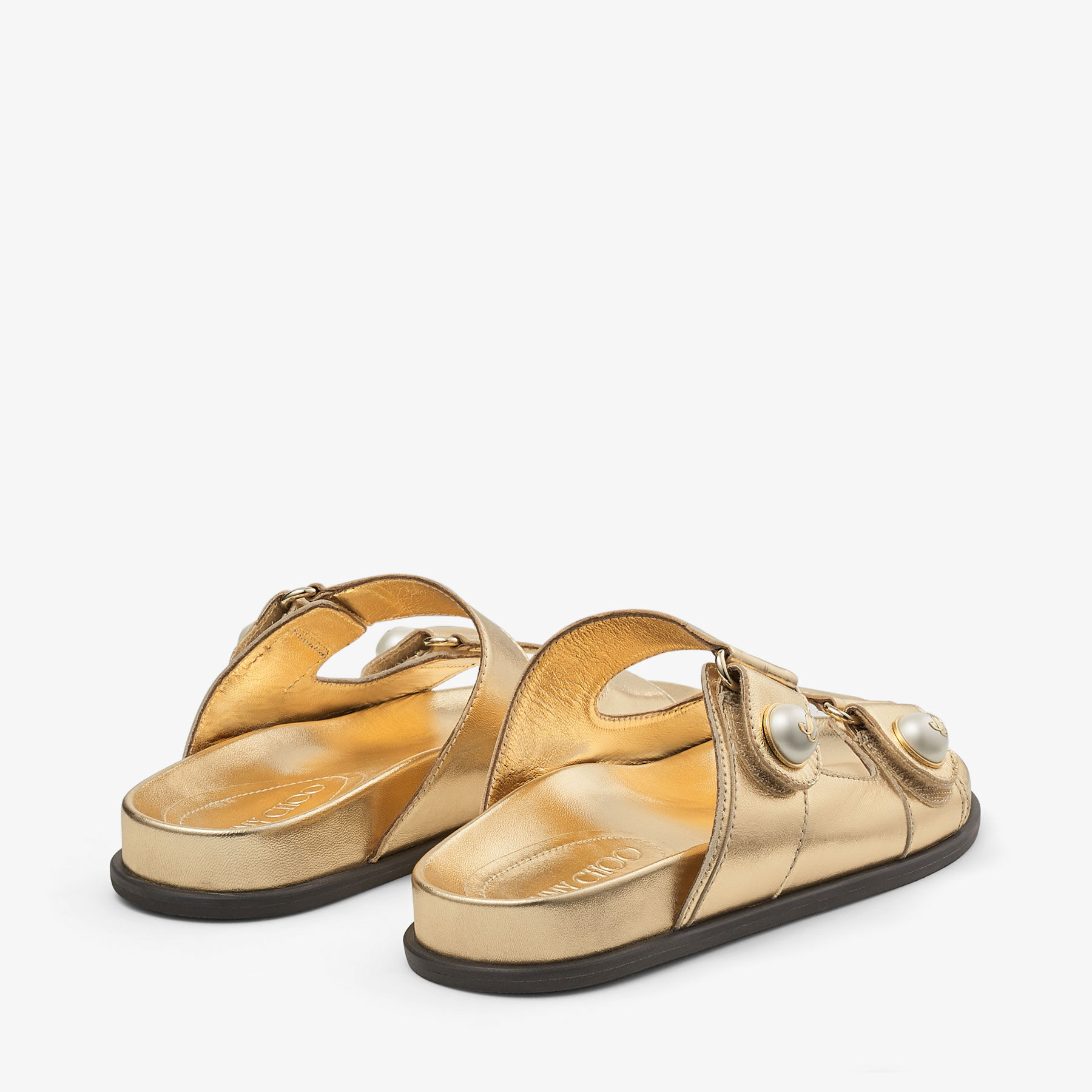 Fayence Sandal | Gold Metallic Nappa Leather Sandals with Pearls ...