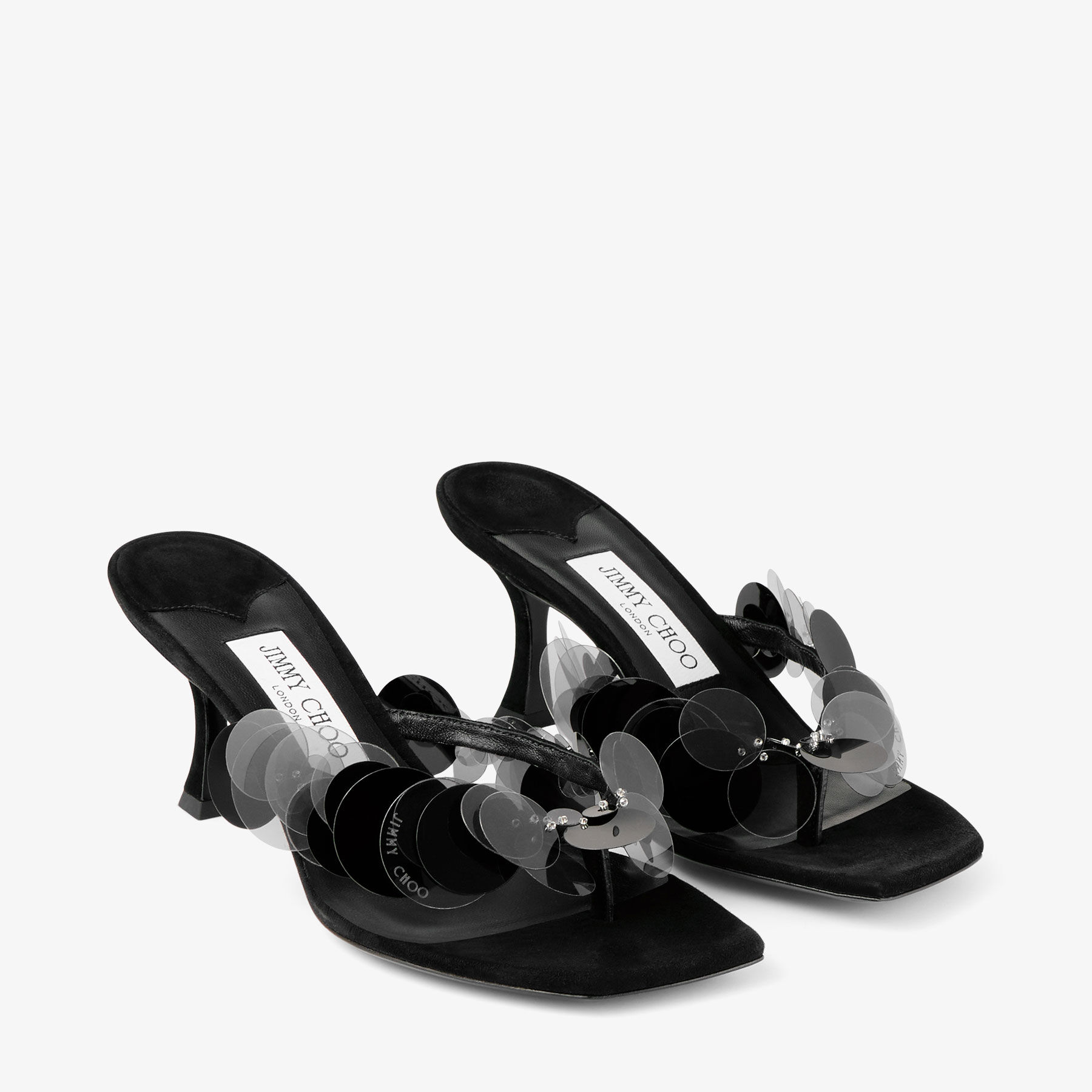 Freja 70 | Black Suede Paillette Sandals | JIMMY CHOO UK
