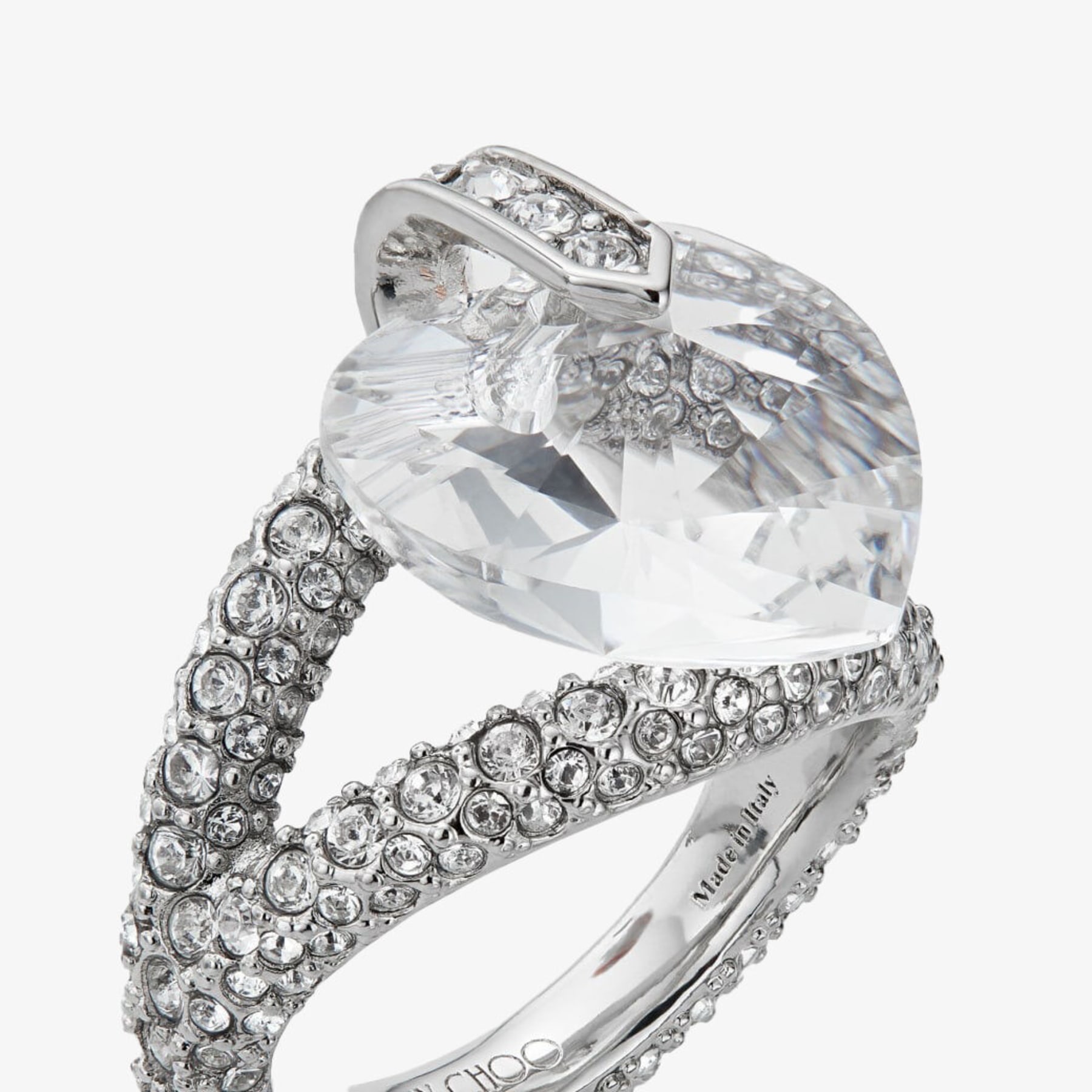 Heart Double Ring | Silver-Finish Heart Double Ring with Crystals ...
